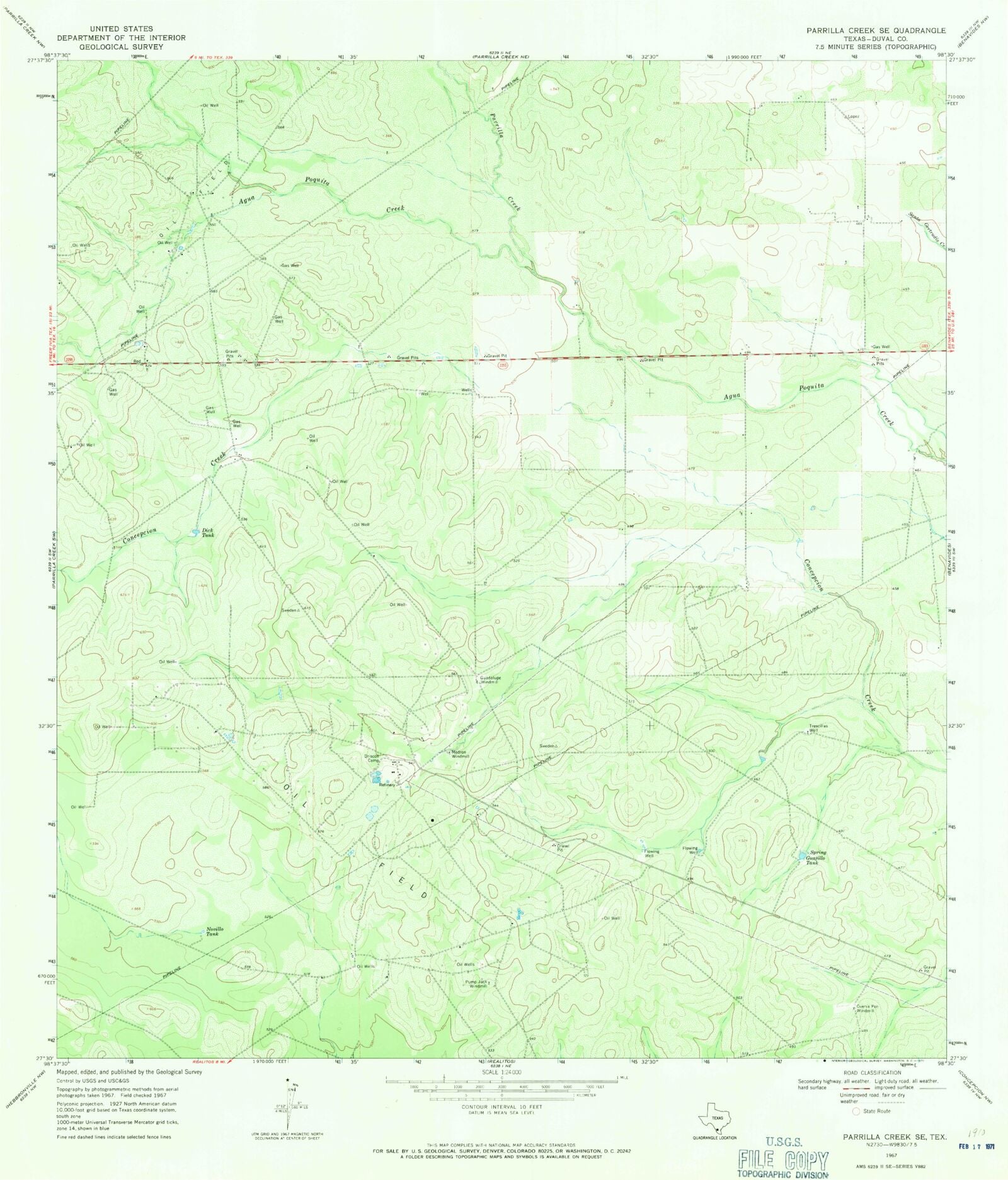 Classic USGS Parrilla Creek SE Texas 7.5'x7.5' Topo Map – MyTopo Map Store