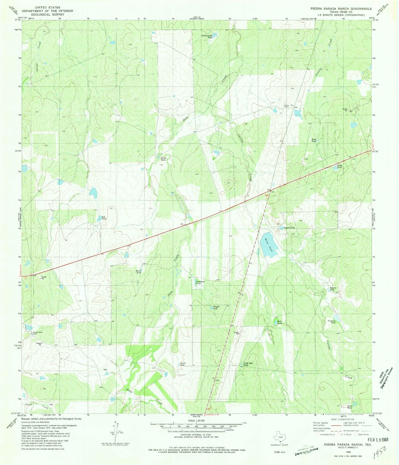 Classic USGS Piedra Parada Ranch Texas 7.5'x7.5' Topo Map – MyTopo Map Store