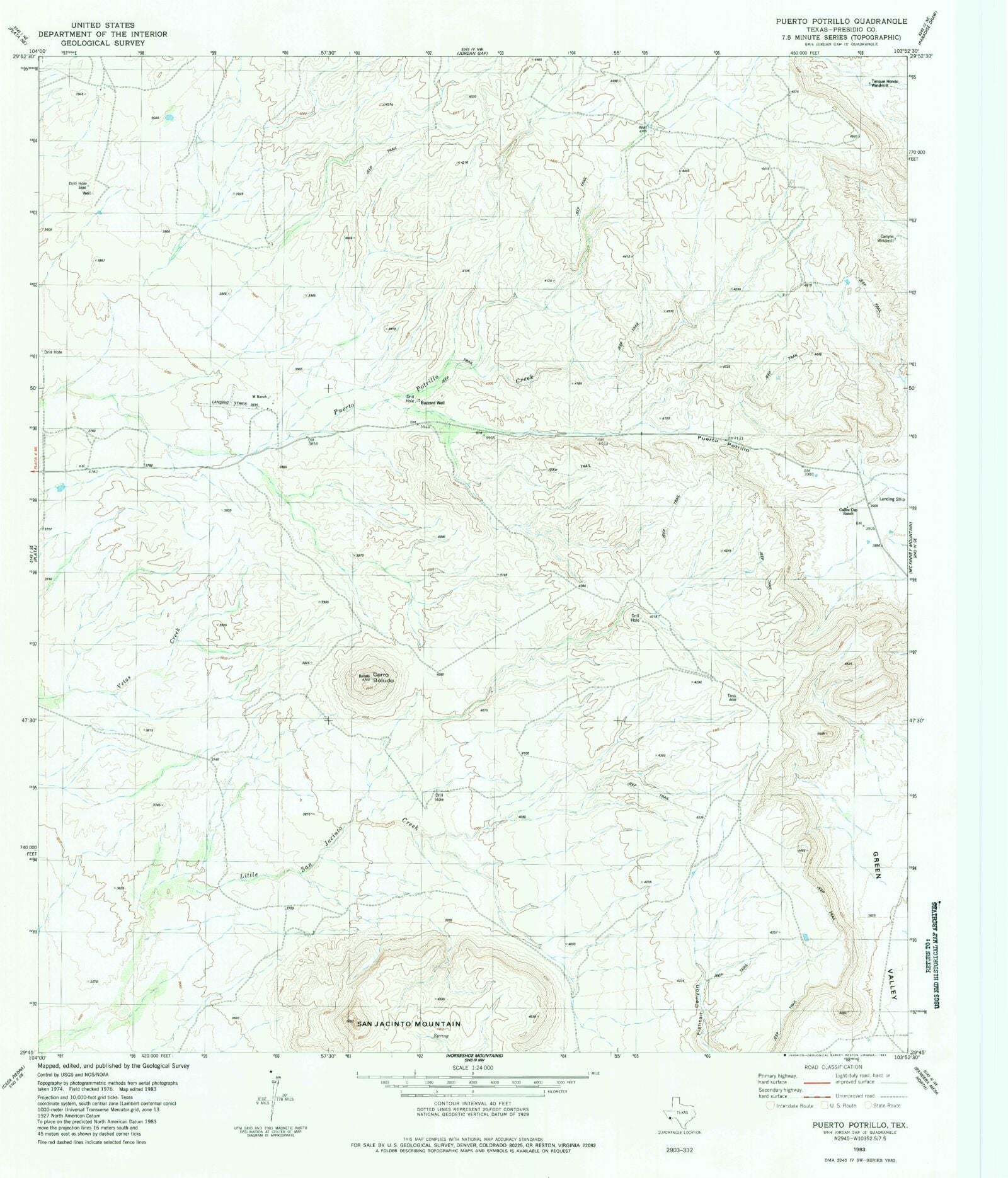 Classic USGS Puerto Potrillo Texas 7.5'x7.5' Topo Map – MyTopo Map Store