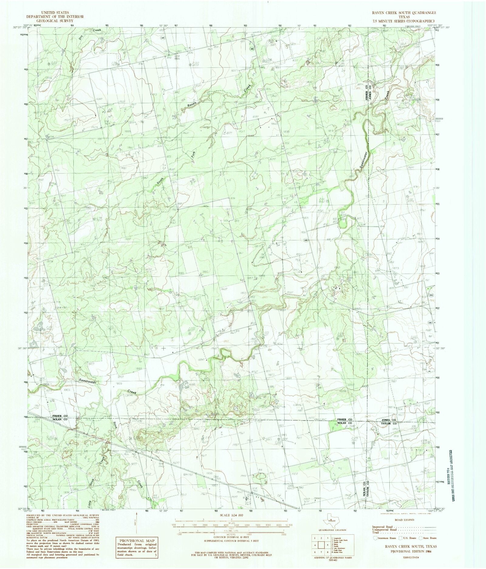 Classic USGS Raven Creek South Texas 7.5'x7.5' Topo Map – MyTopo Map Store
