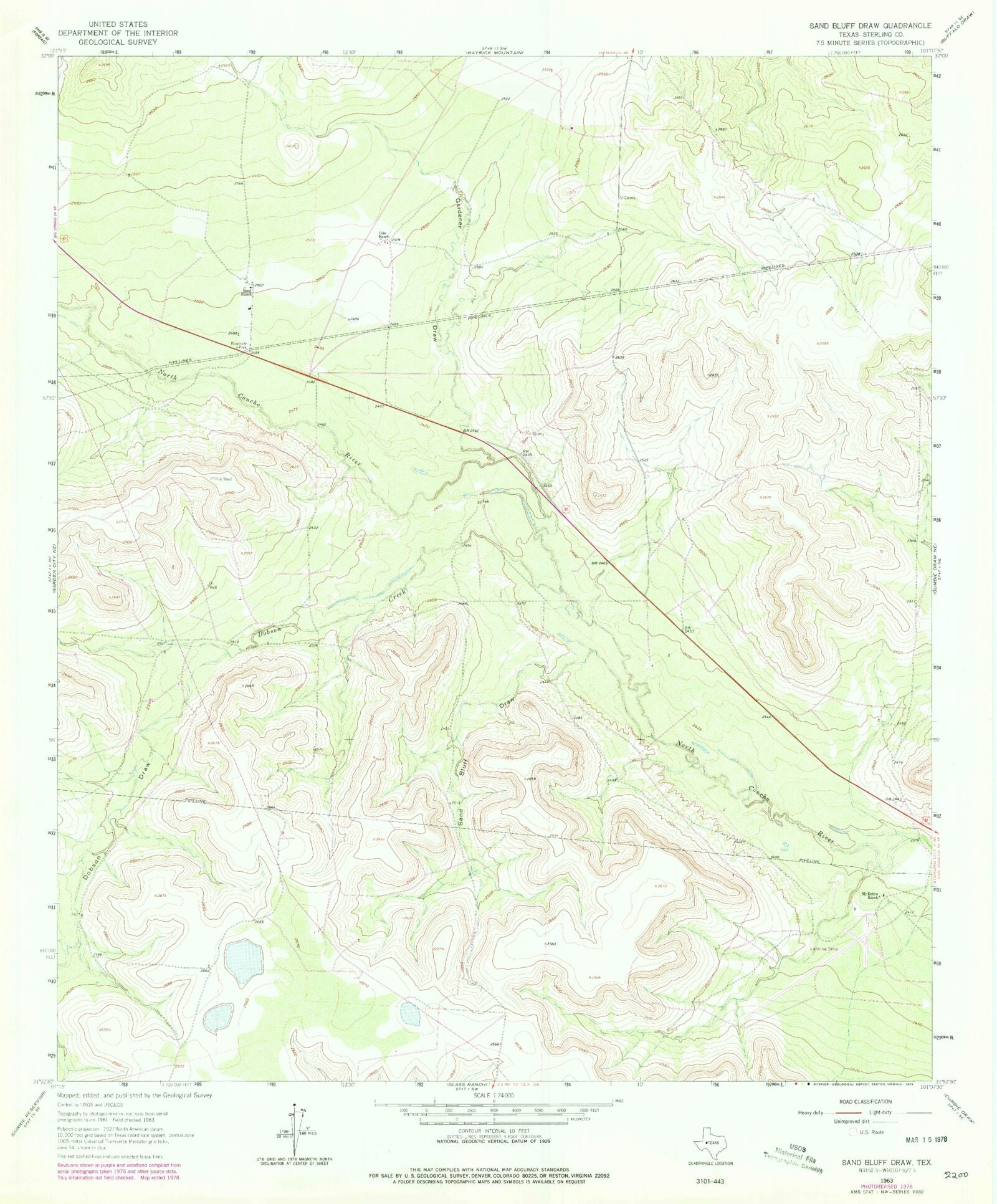 Classic USGS Sand Bluff Draw Texas 7.5'x7.5' Topo Map – MyTopo Map Store