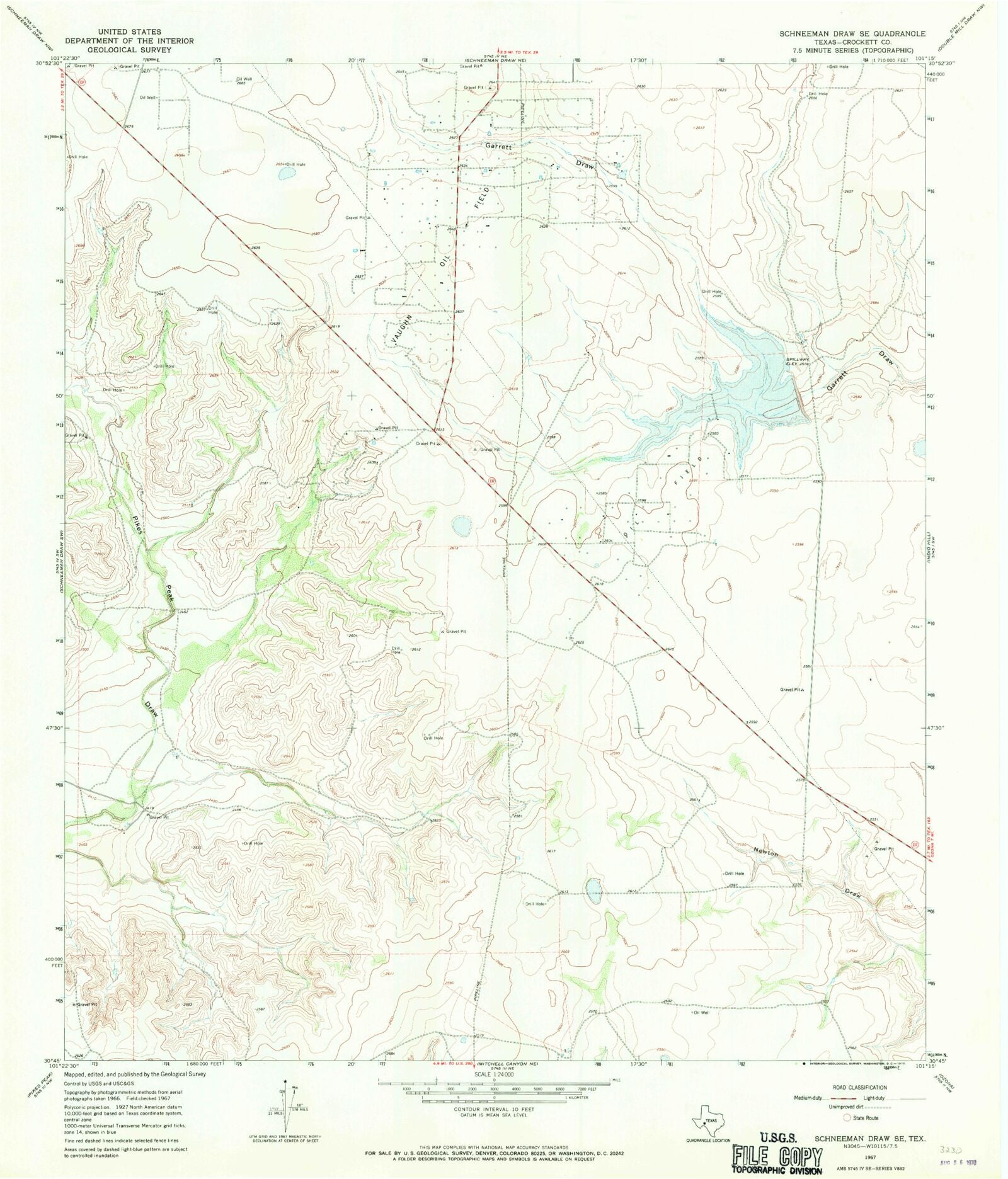 Classic USGS Schneeman Draw SE Texas 7.5'x7.5' Topo Map – MyTopo Map Store