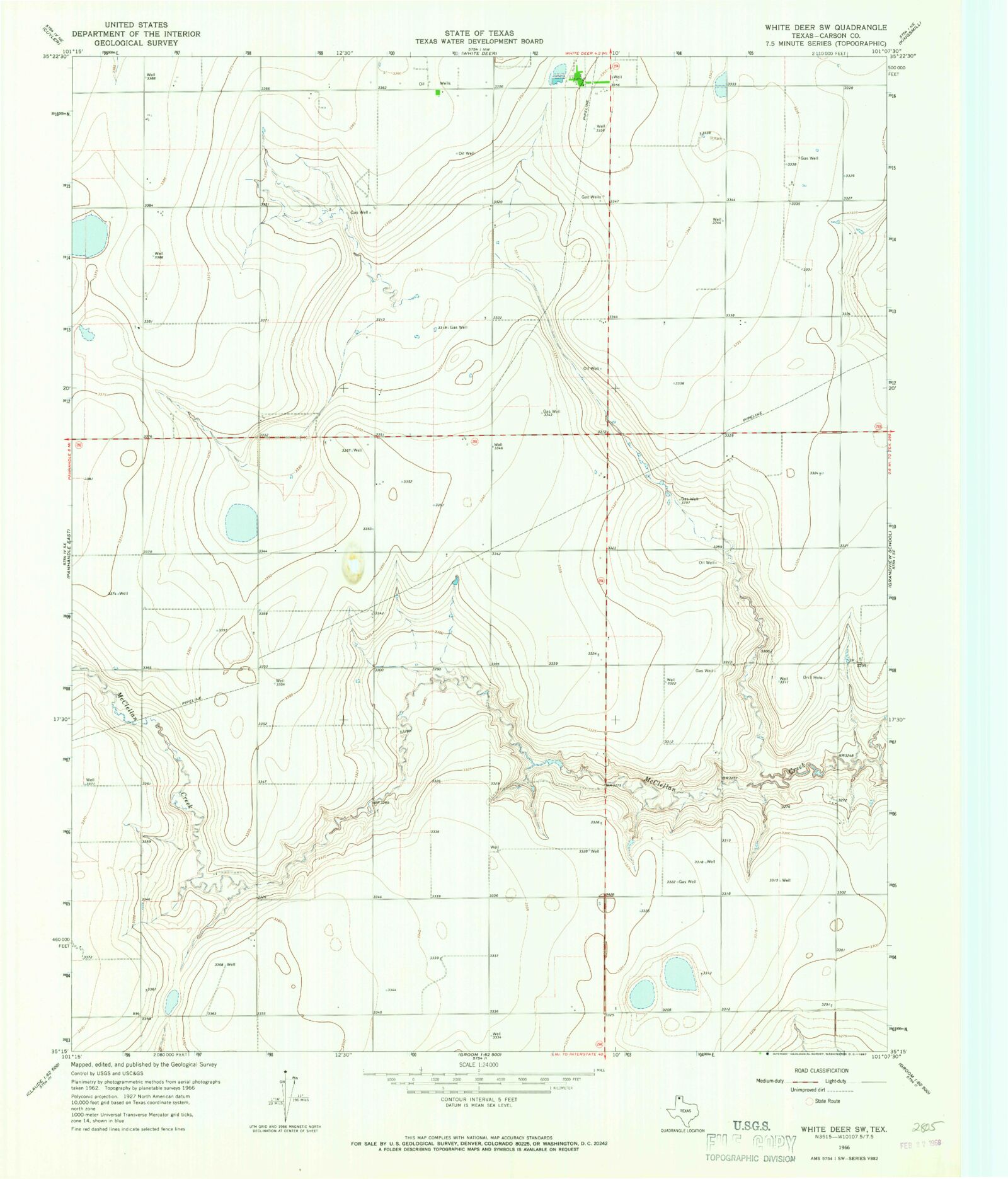 Classic USGS White Deer SW Texas 7.5'x7.5' Topo Map – MyTopo Map Store