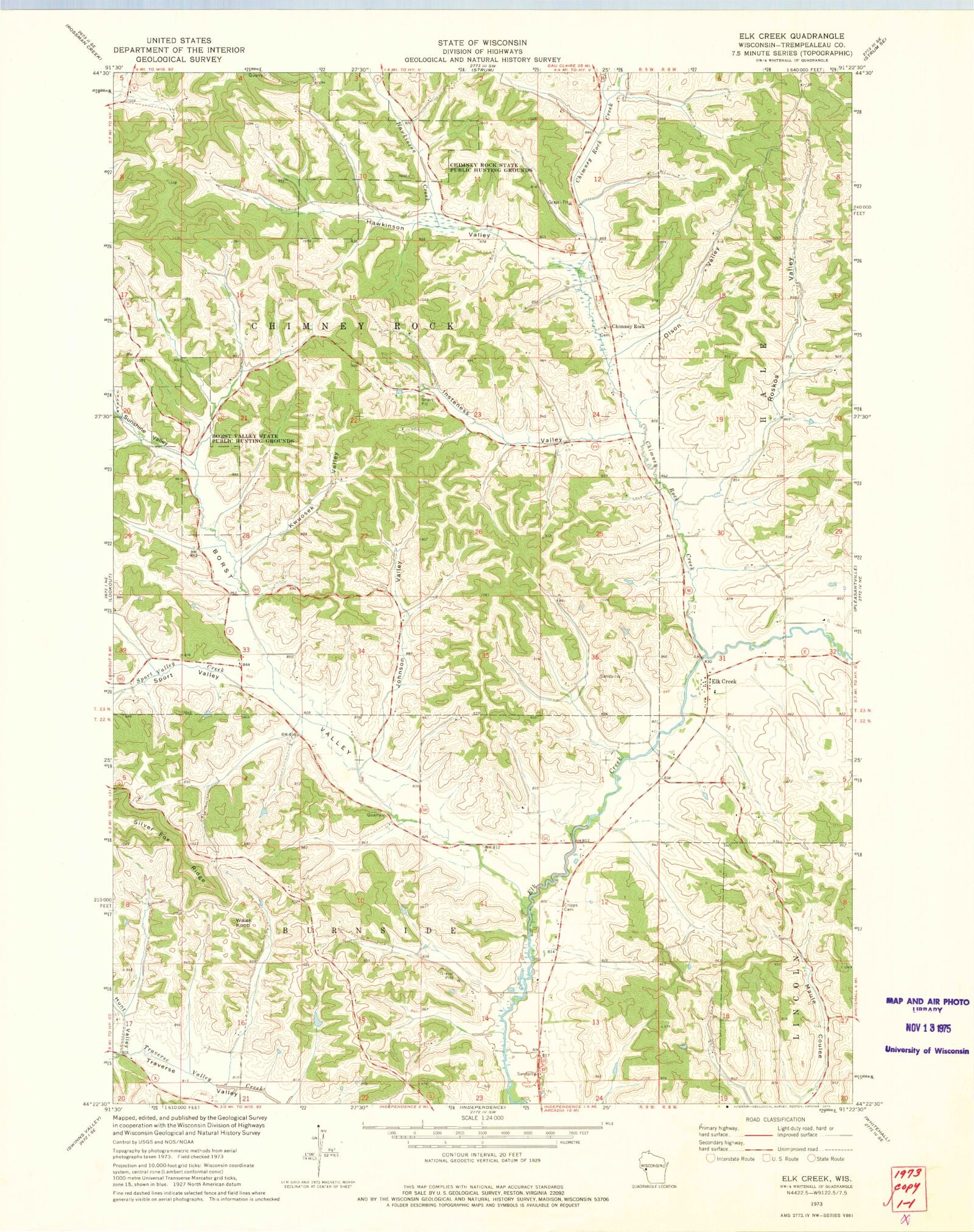 Classic USGS Elk Creek Wisconsin 7.5'x7.5' Topo Map – MyTopo Map Store