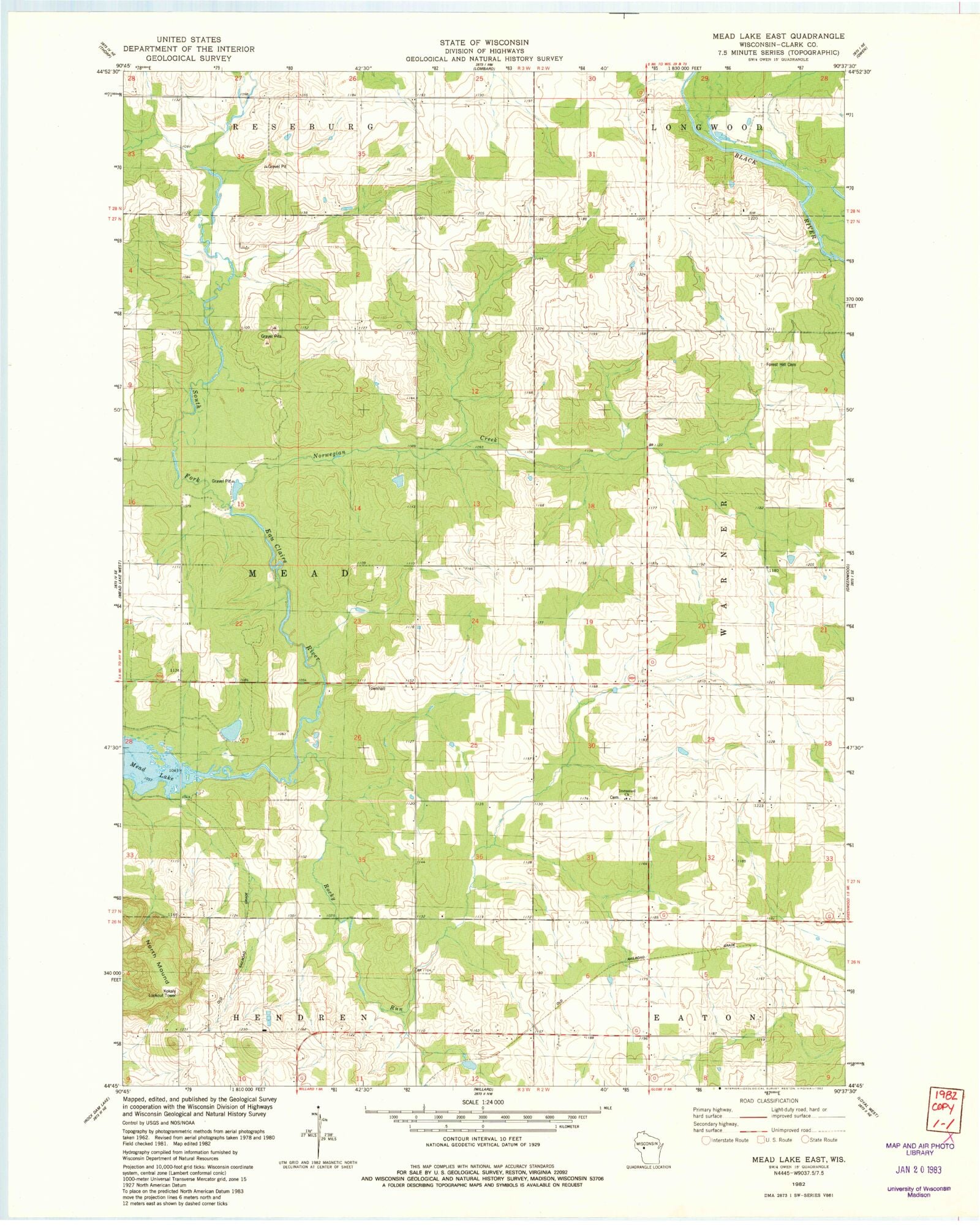 Classic USGS Mead Lake East Wisconsin 7.5'x7.5' Topo Map – MyTopo Map Store