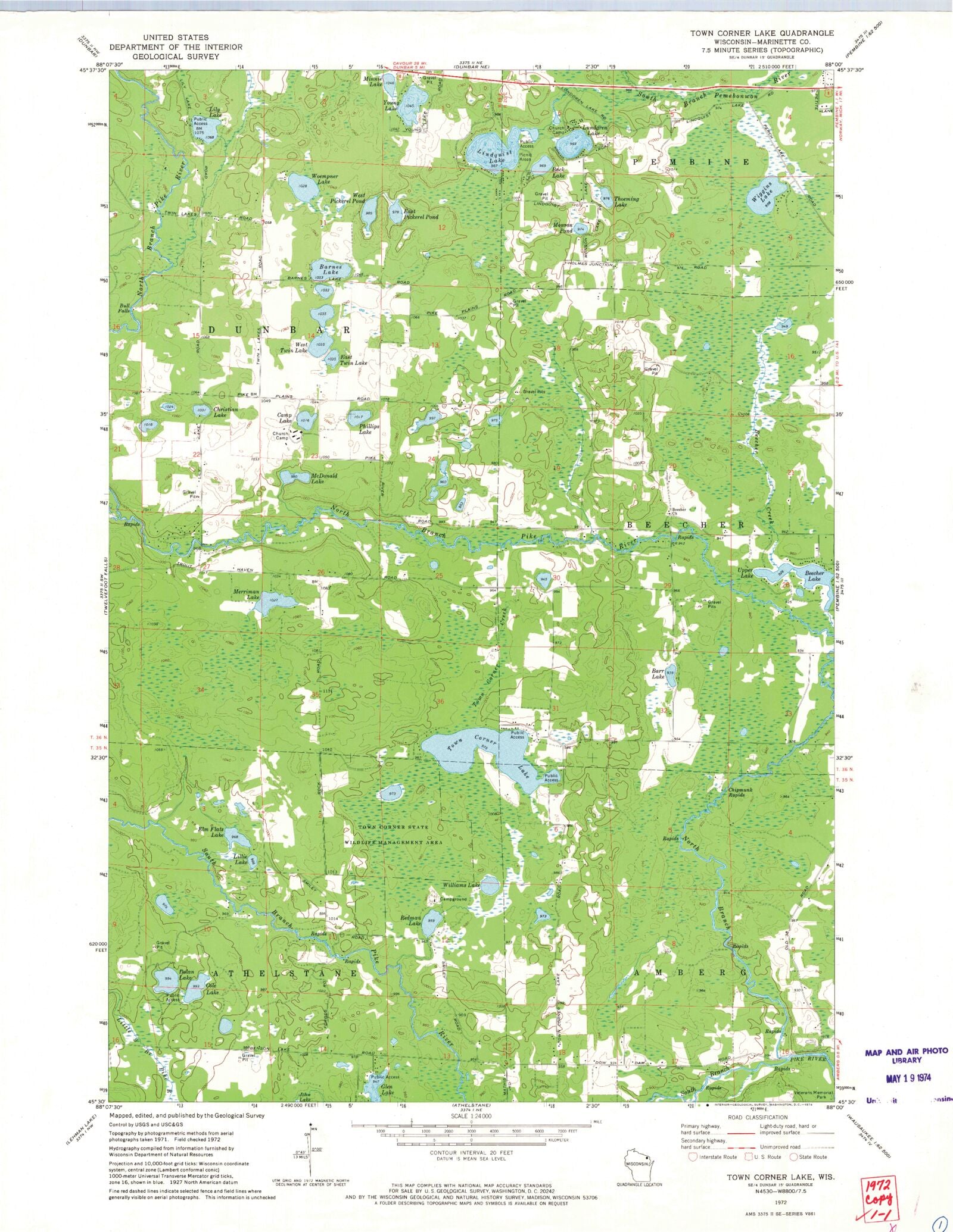 Classic USGS Town Corner Lake Wisconsin 7.5'x7.5' Topo Map – MyTopo Map Store