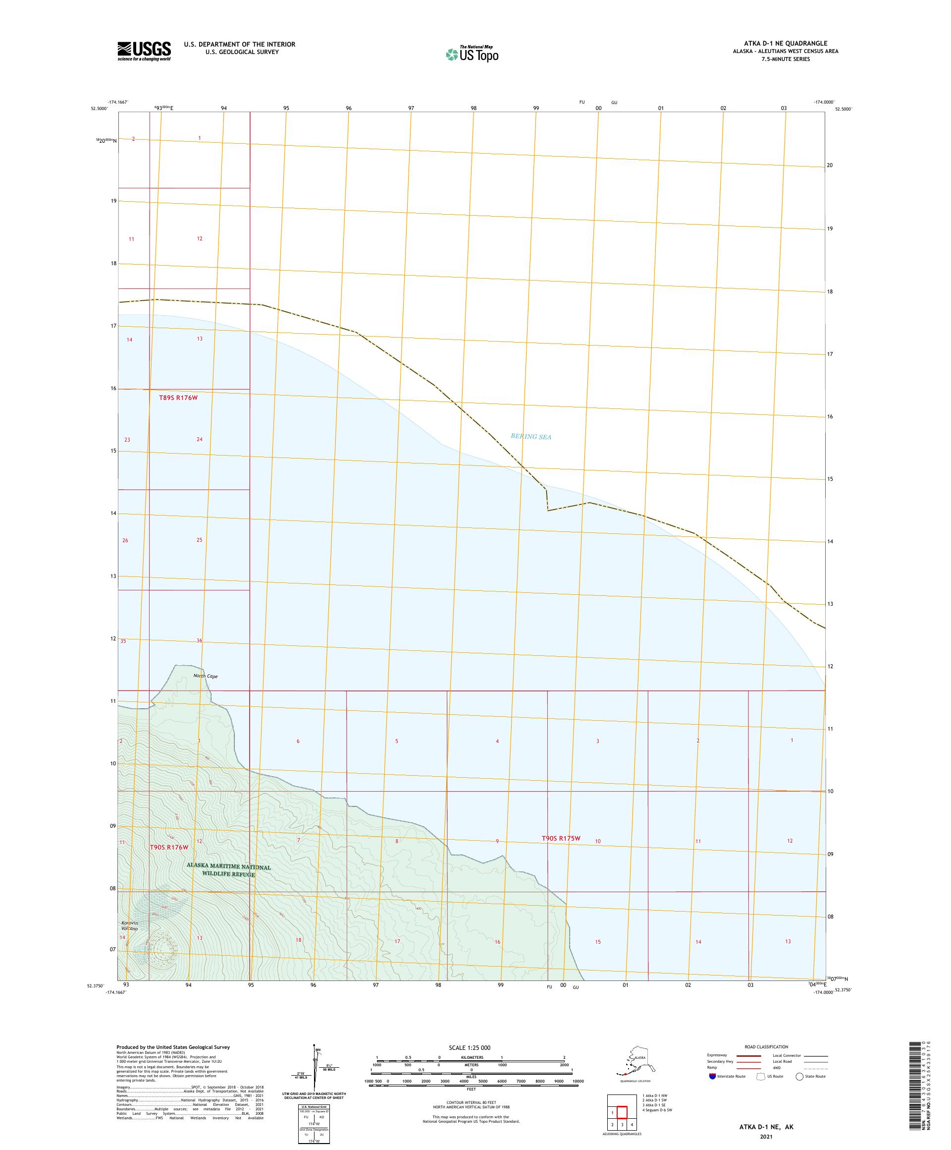 Atka D-1 NE Alaska US Topo Map – MyTopo Map Store