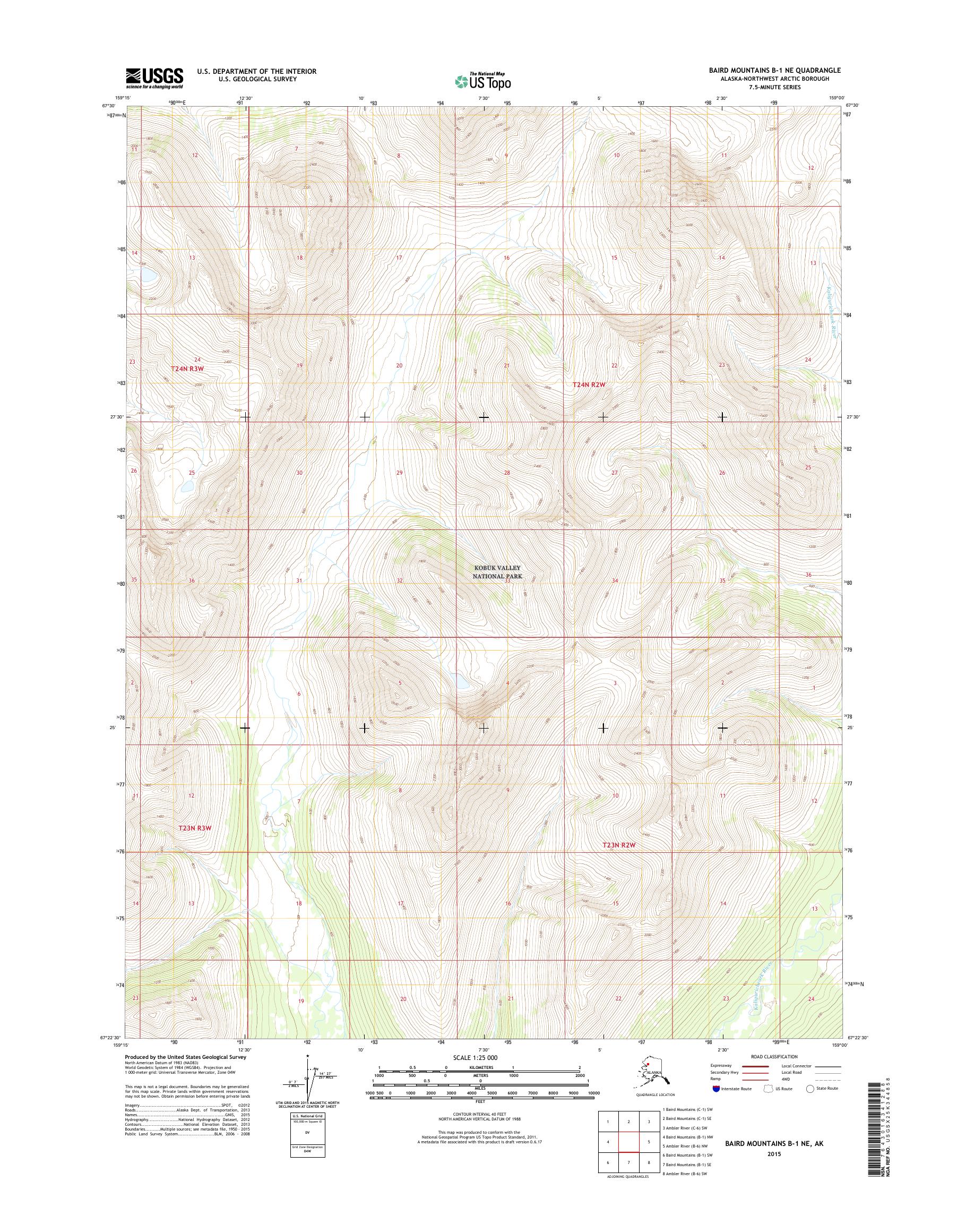 Baird Mountains B-1 NE Alaska US Topo Map – MyTopo Map Store