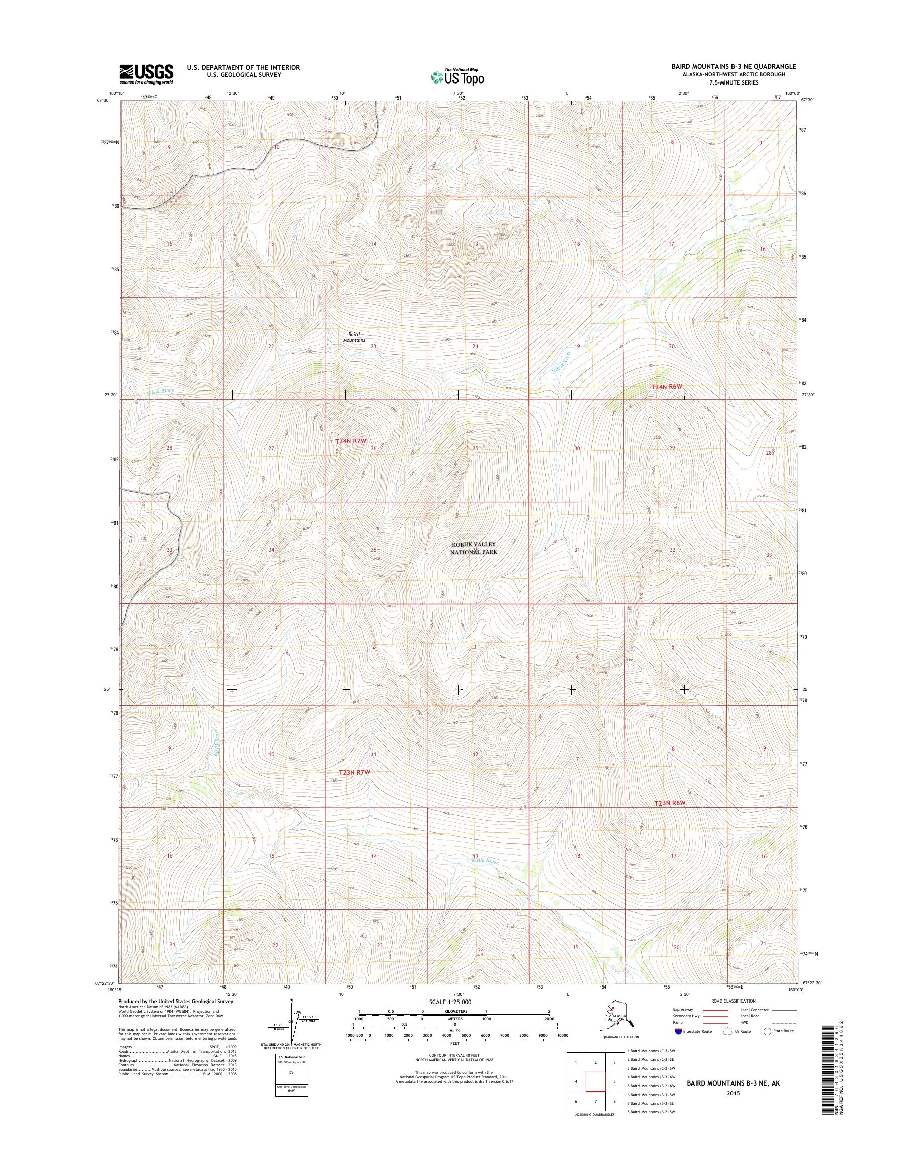 Baird Mountains B-3 NE Alaska US Topo Map – MyTopo Map Store