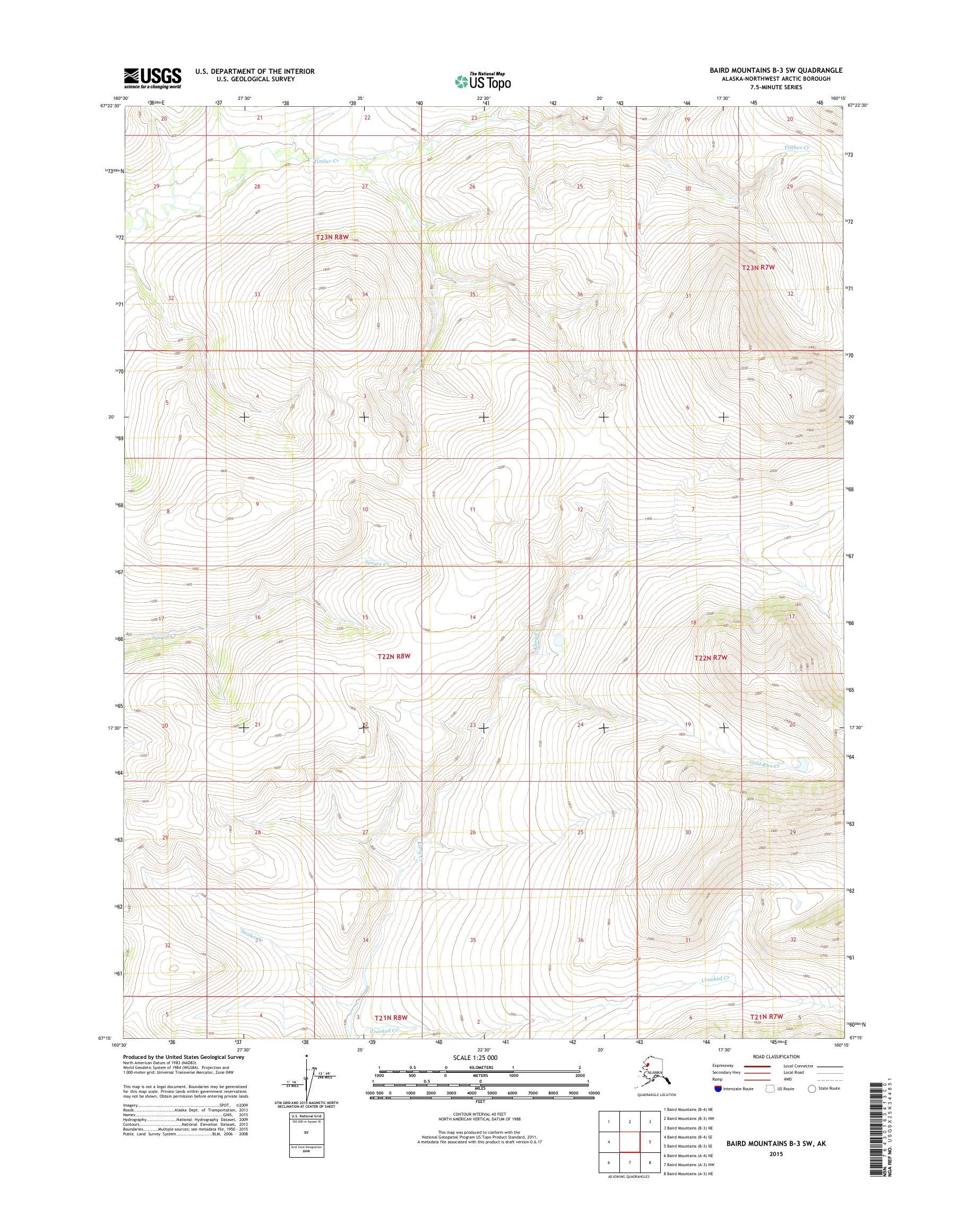 Baird Mountains B-3 SW Alaska US Topo Map – MyTopo Map Store