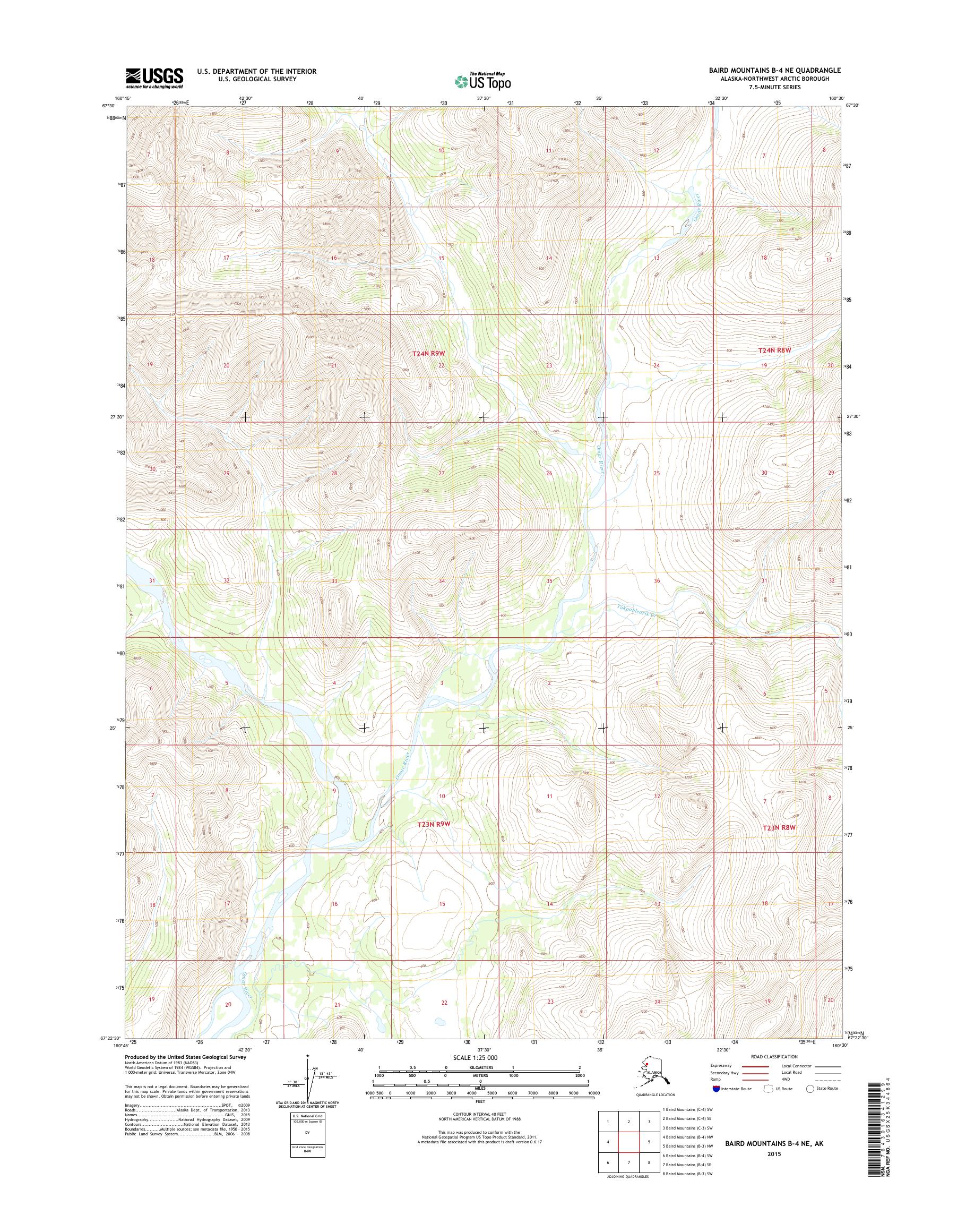 Baird Mountains B-4 NE Alaska US Topo Map – MyTopo Map Store