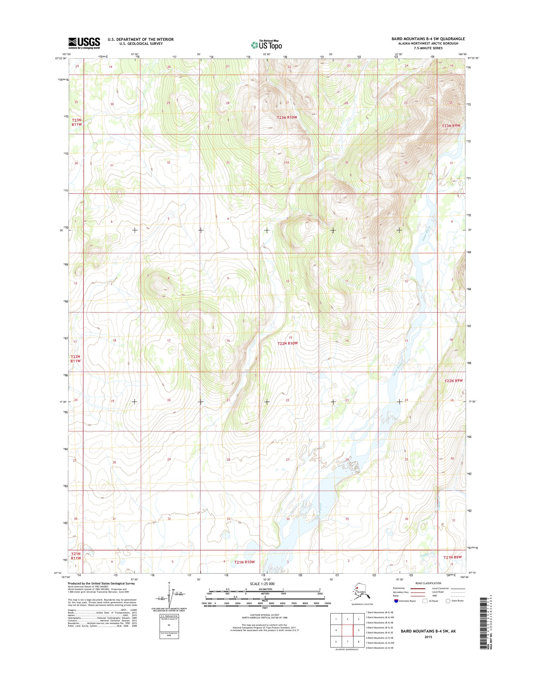 Baird Mountains B-4 SW Alaska US Topo Map – MyTopo Map Store