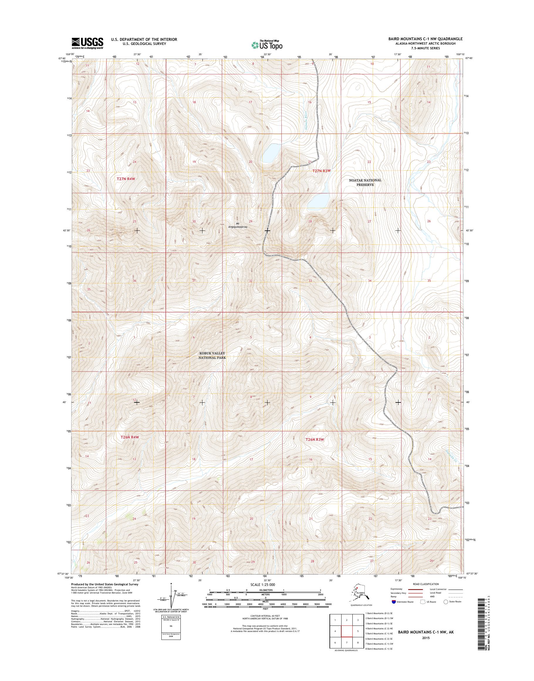 Baird Mountains C-1 NW Alaska US Topo Map – MyTopo Map Store