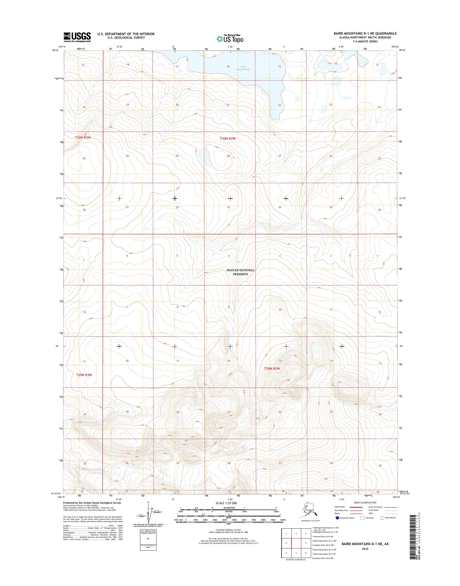 Baird Mountains D-1 NE Alaska US Topo Map – MyTopo Map Store