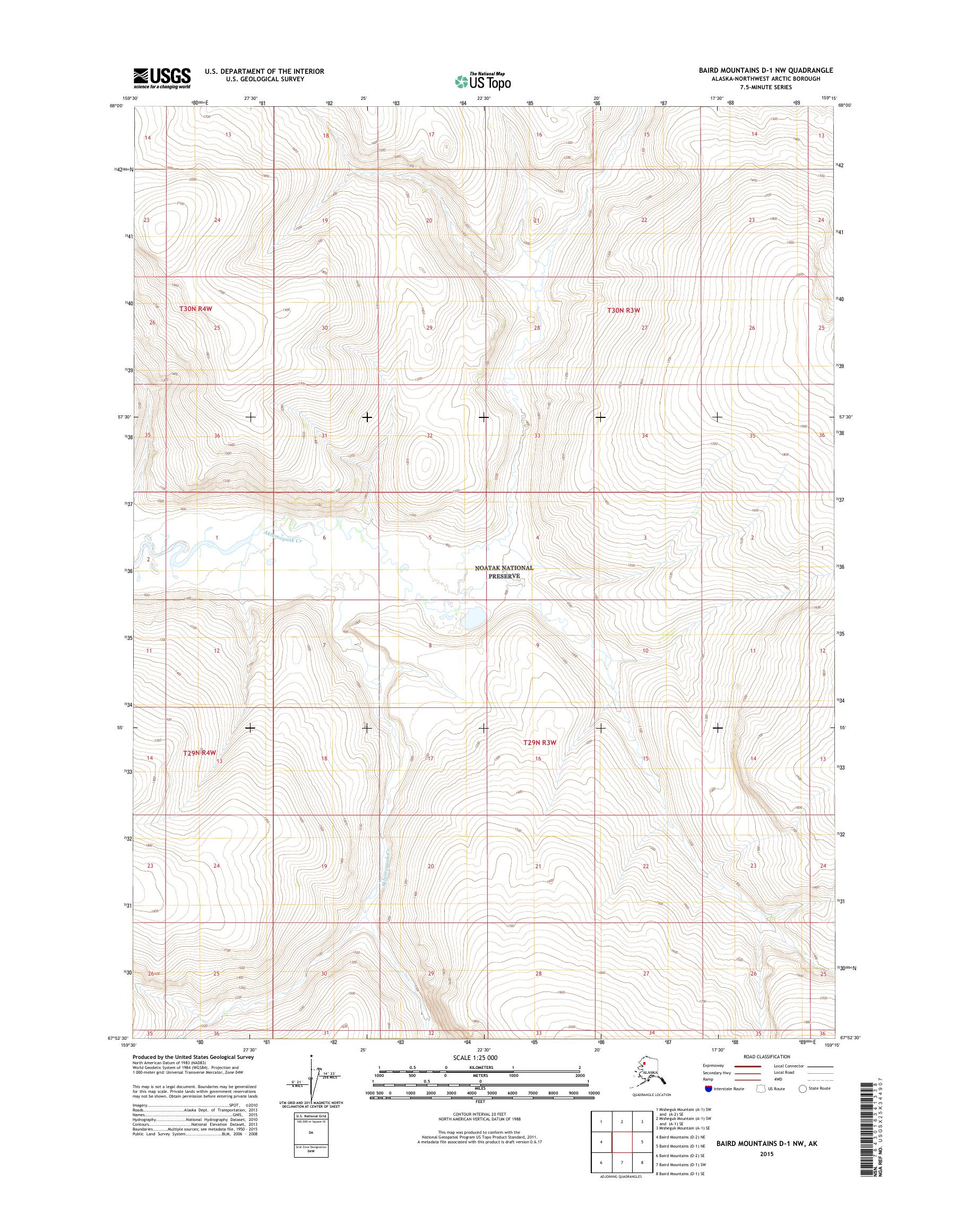 Baird Mountains D-1 NW Alaska US Topo Map – MyTopo Map Store