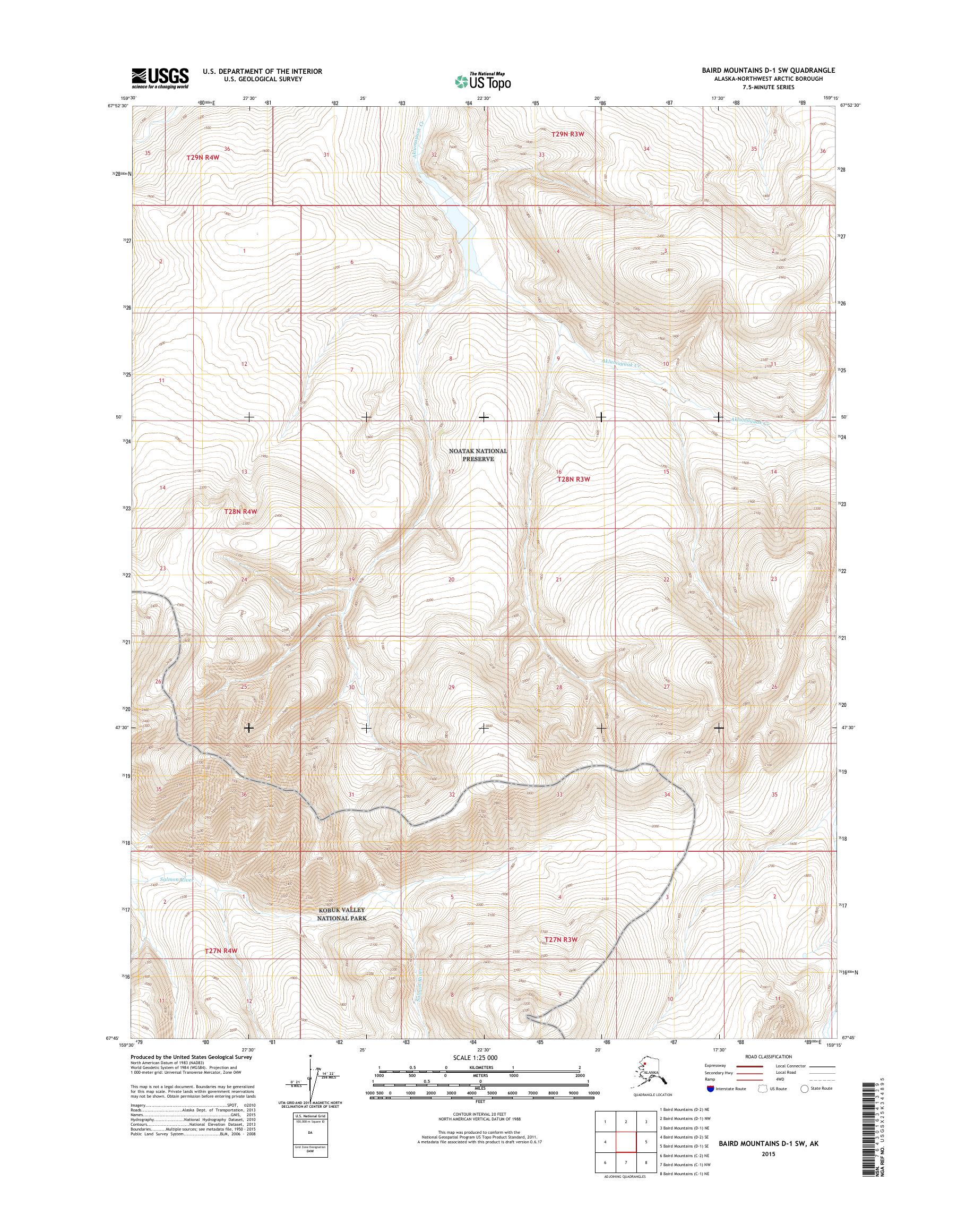 Baird Mountains D-1 SW Alaska US Topo Map – MyTopo Map Store