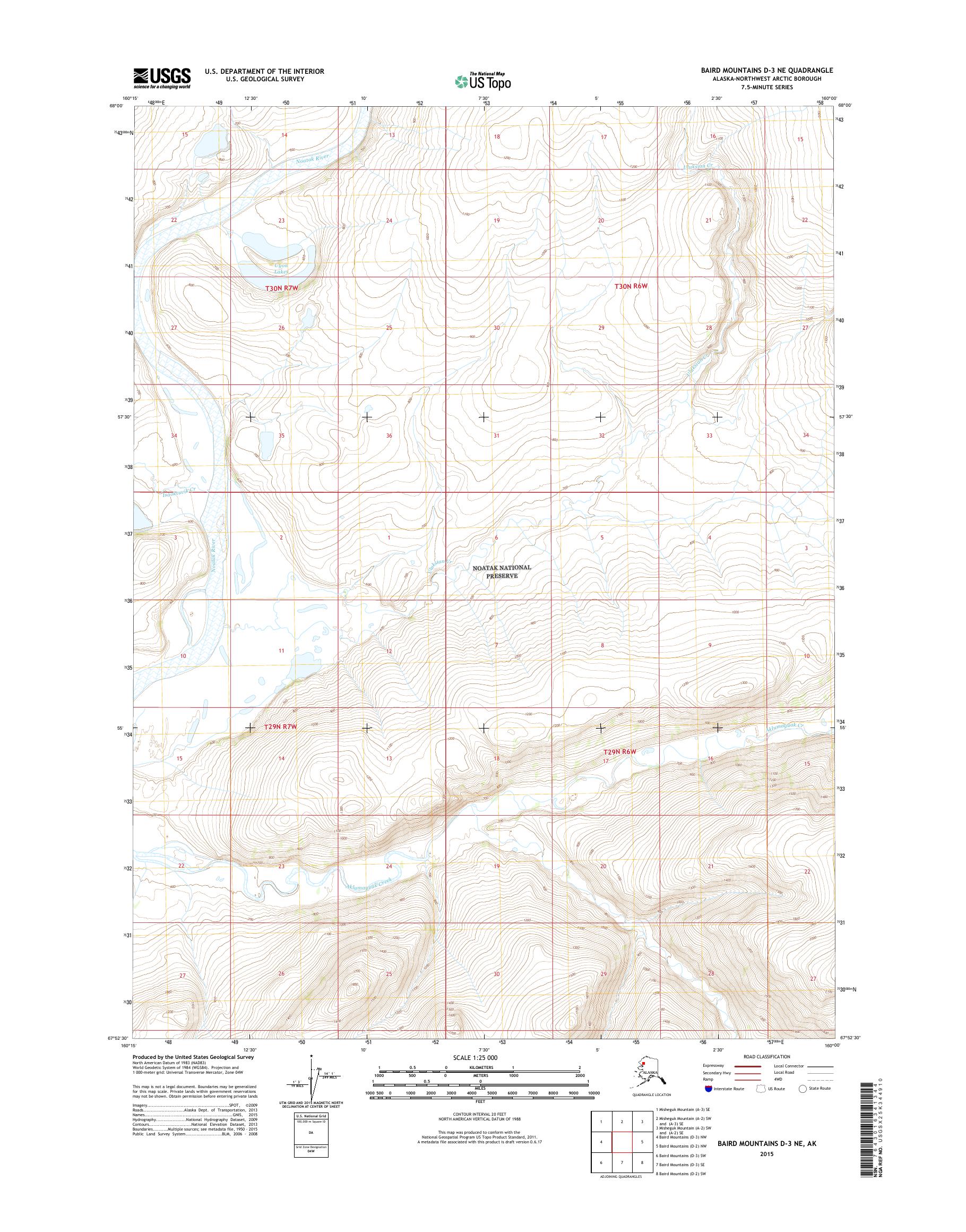 Baird Mountains D-3 NE Alaska US Topo Map – MyTopo Map Store