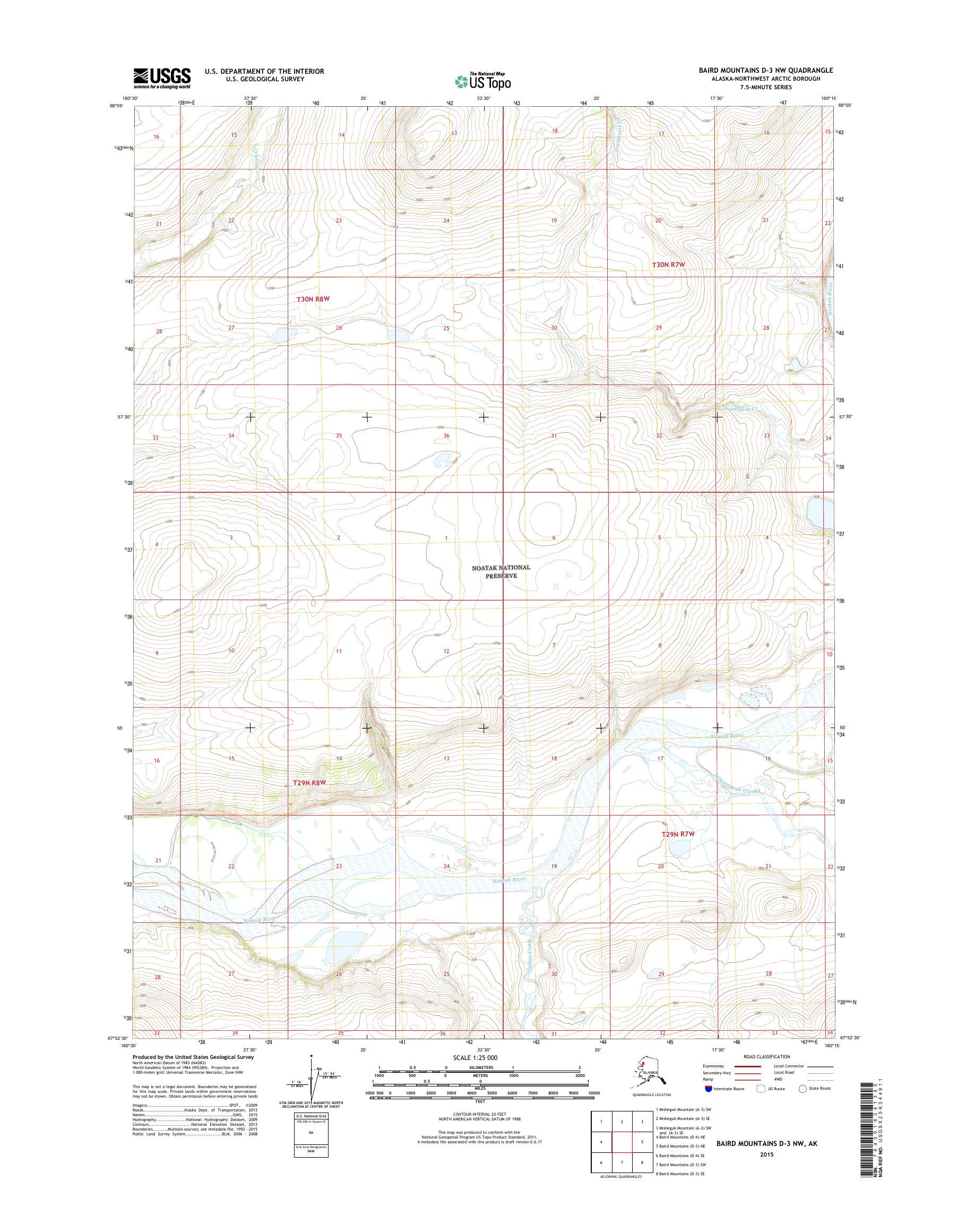 Baird Mountains D-3 NW Alaska US Topo Map – MyTopo Map Store
