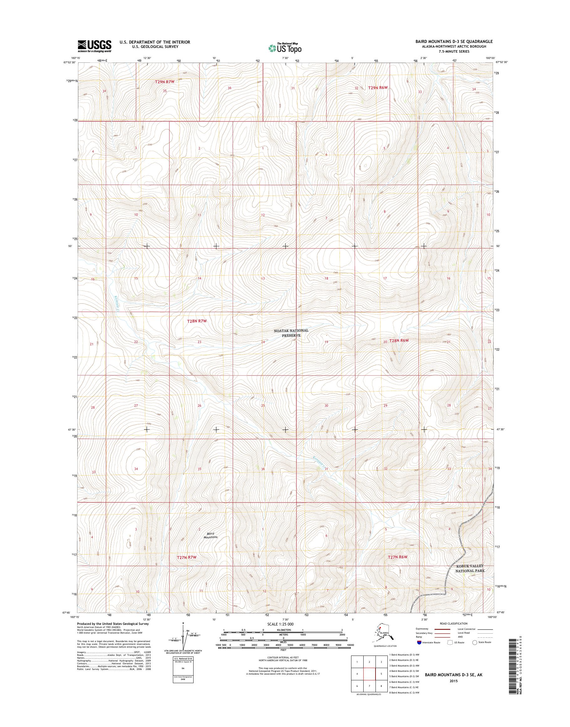 Baird Mountains D-3 SE Alaska US Topo Map – MyTopo Map Store