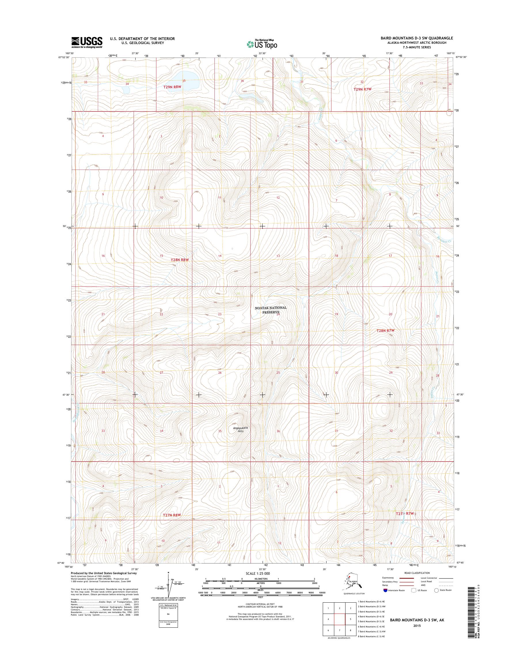 Baird Mountains D-3 SW Alaska US Topo Map – MyTopo Map Store