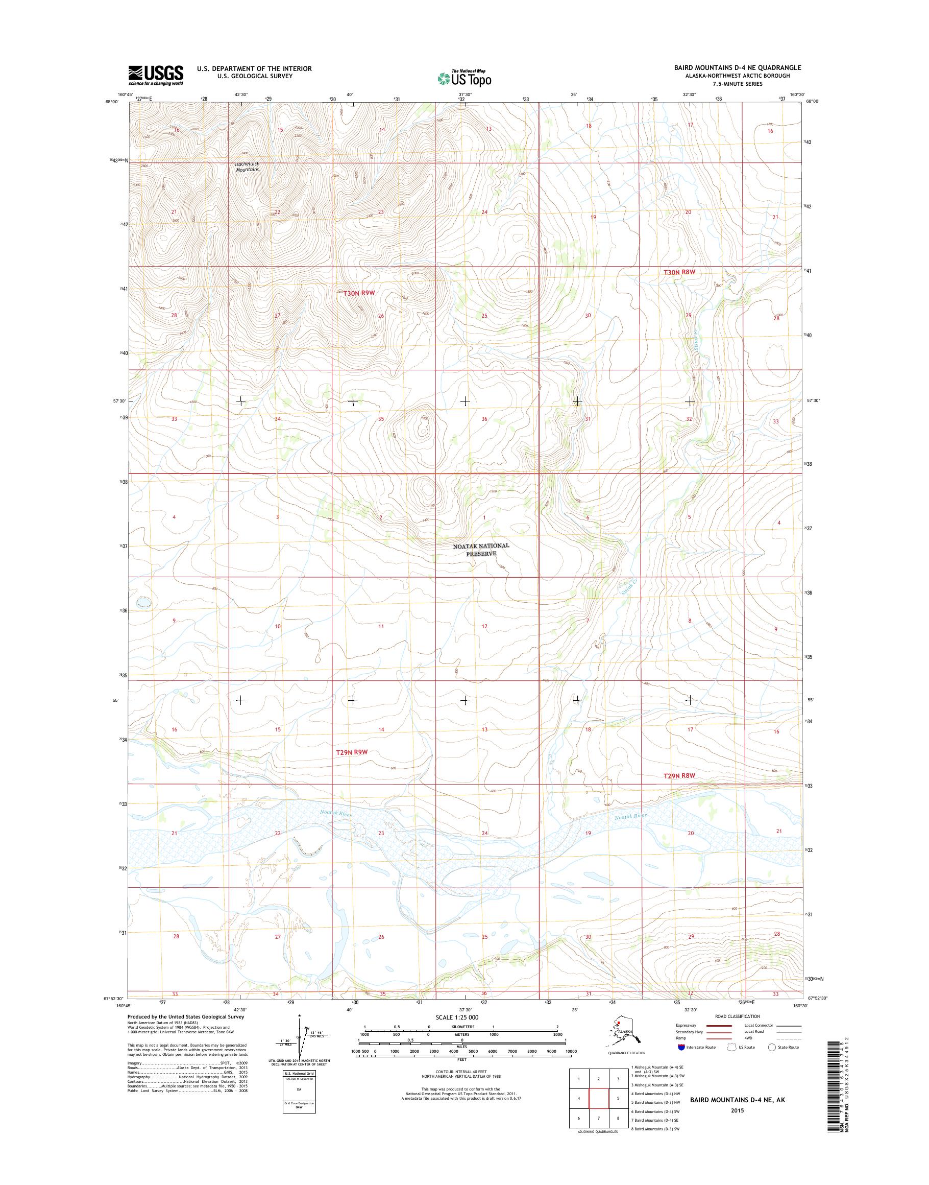 Baird Mountains D-4 NE Alaska US Topo Map – MyTopo Map Store
