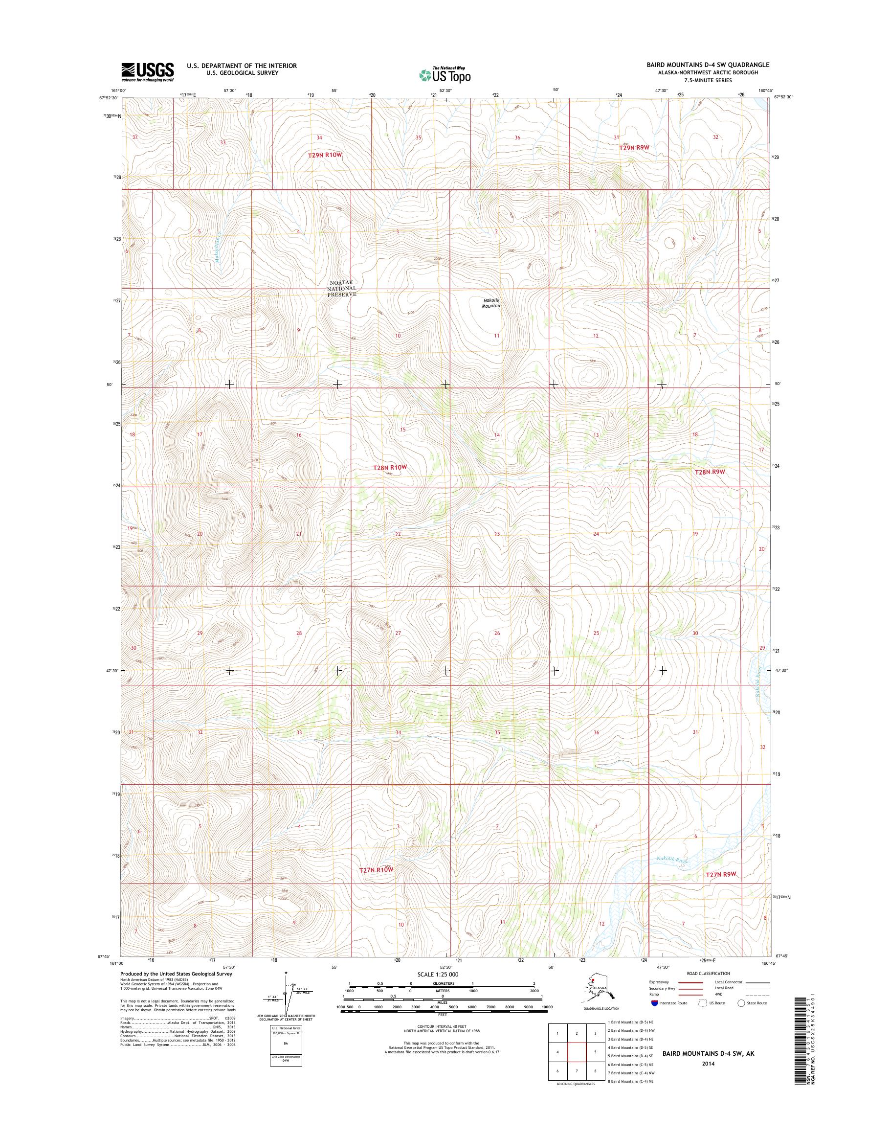 Baird Mountains D-4 SW Alaska US Topo Map – MyTopo Map Store