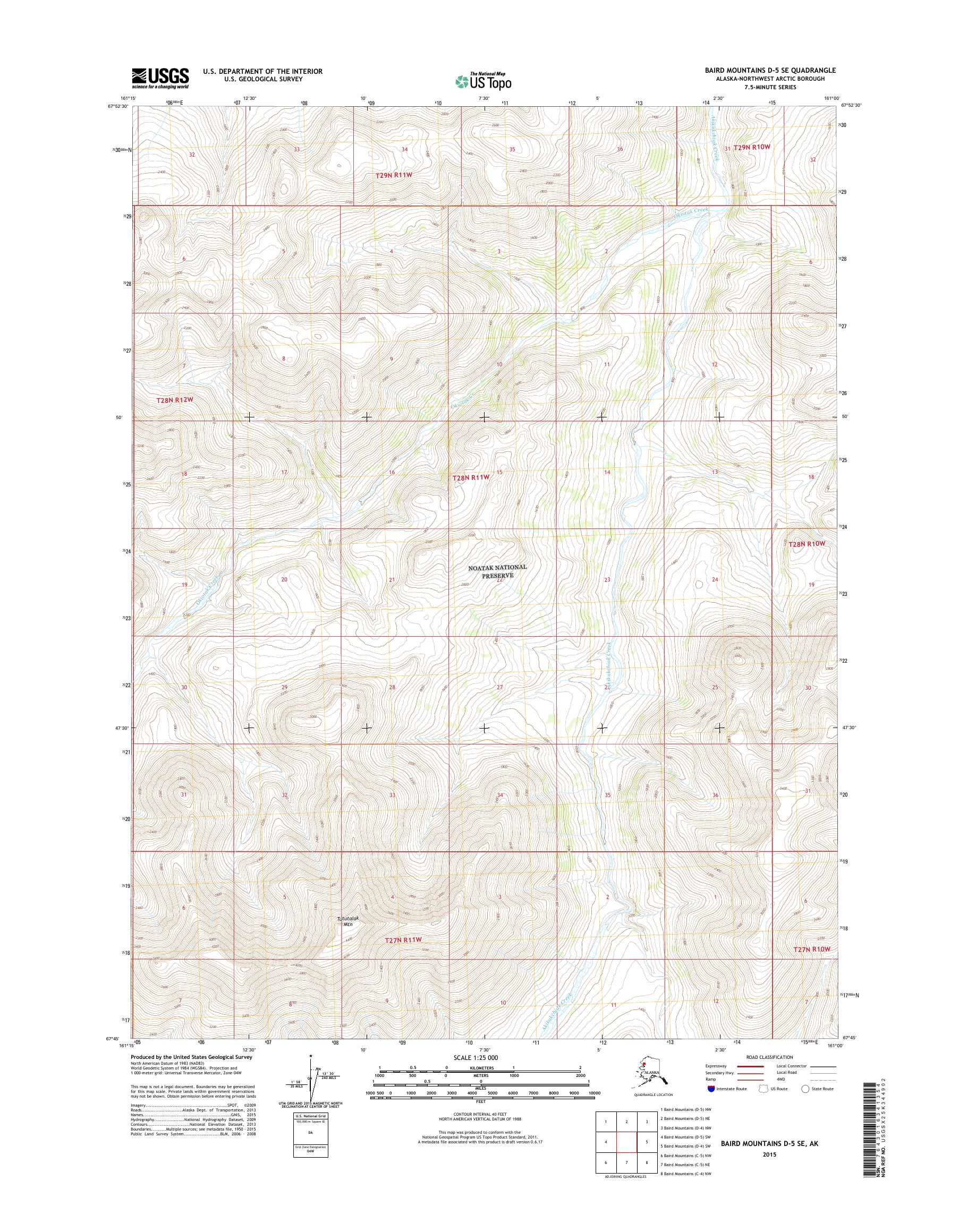 Baird Mountains D-5 SE Alaska US Topo Map – MyTopo Map Store