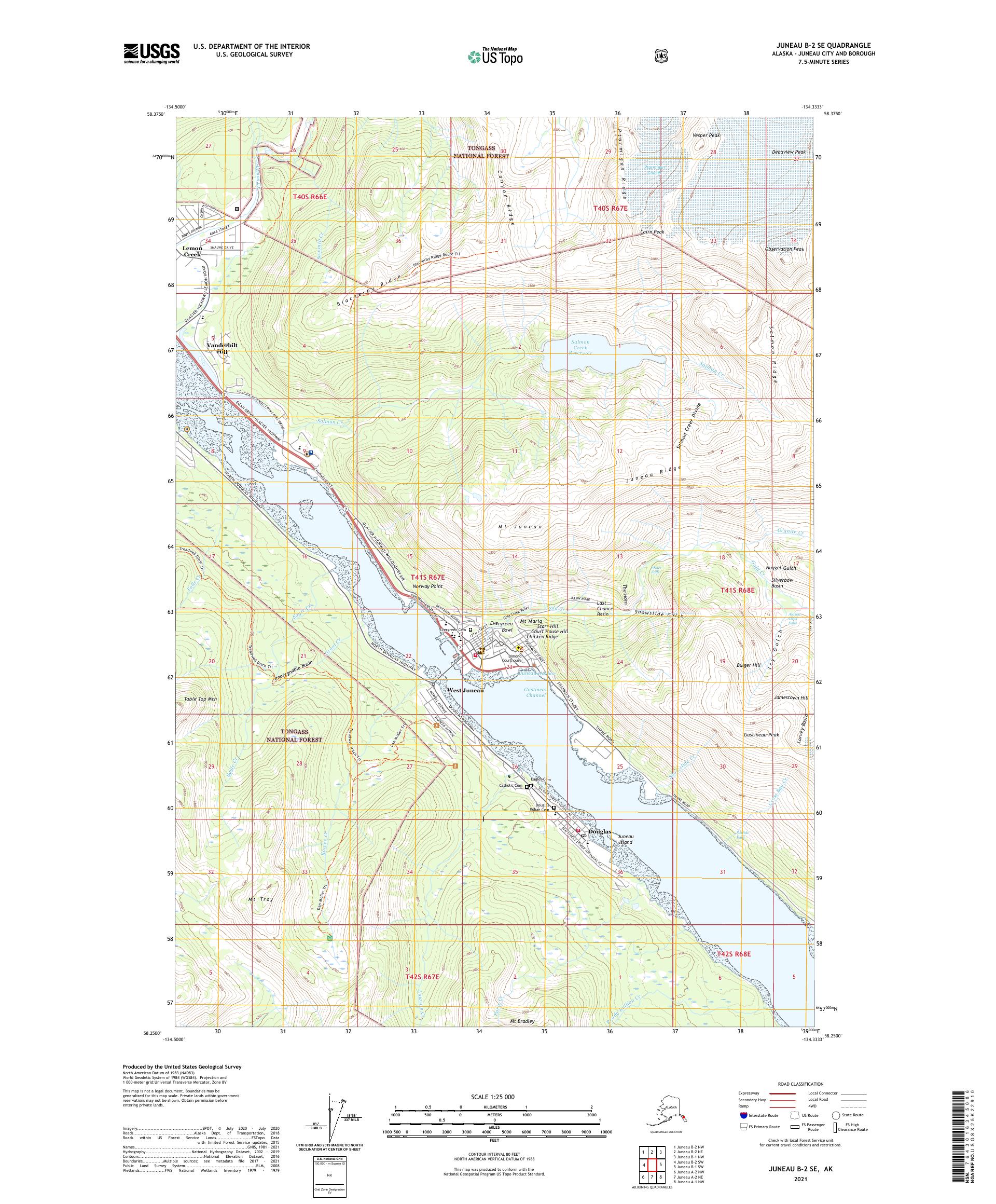Juneau B-2 SE Alaska US Topo Map – MyTopo Map Store