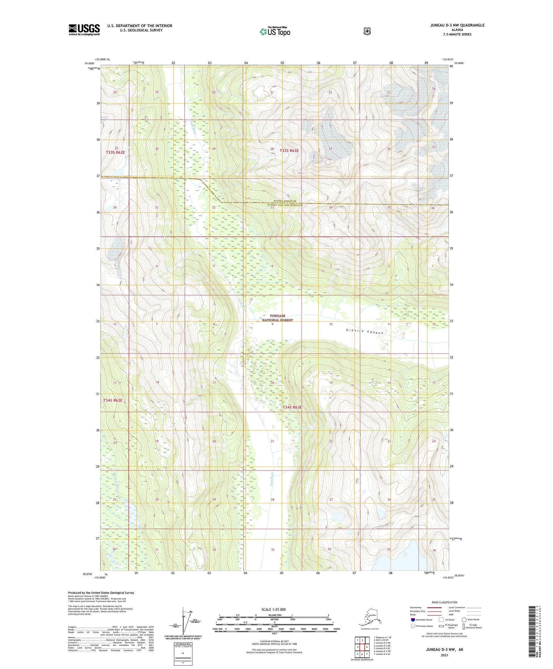 Juneau D-3 NW Alaska US Topo Map – MyTopo Map Store