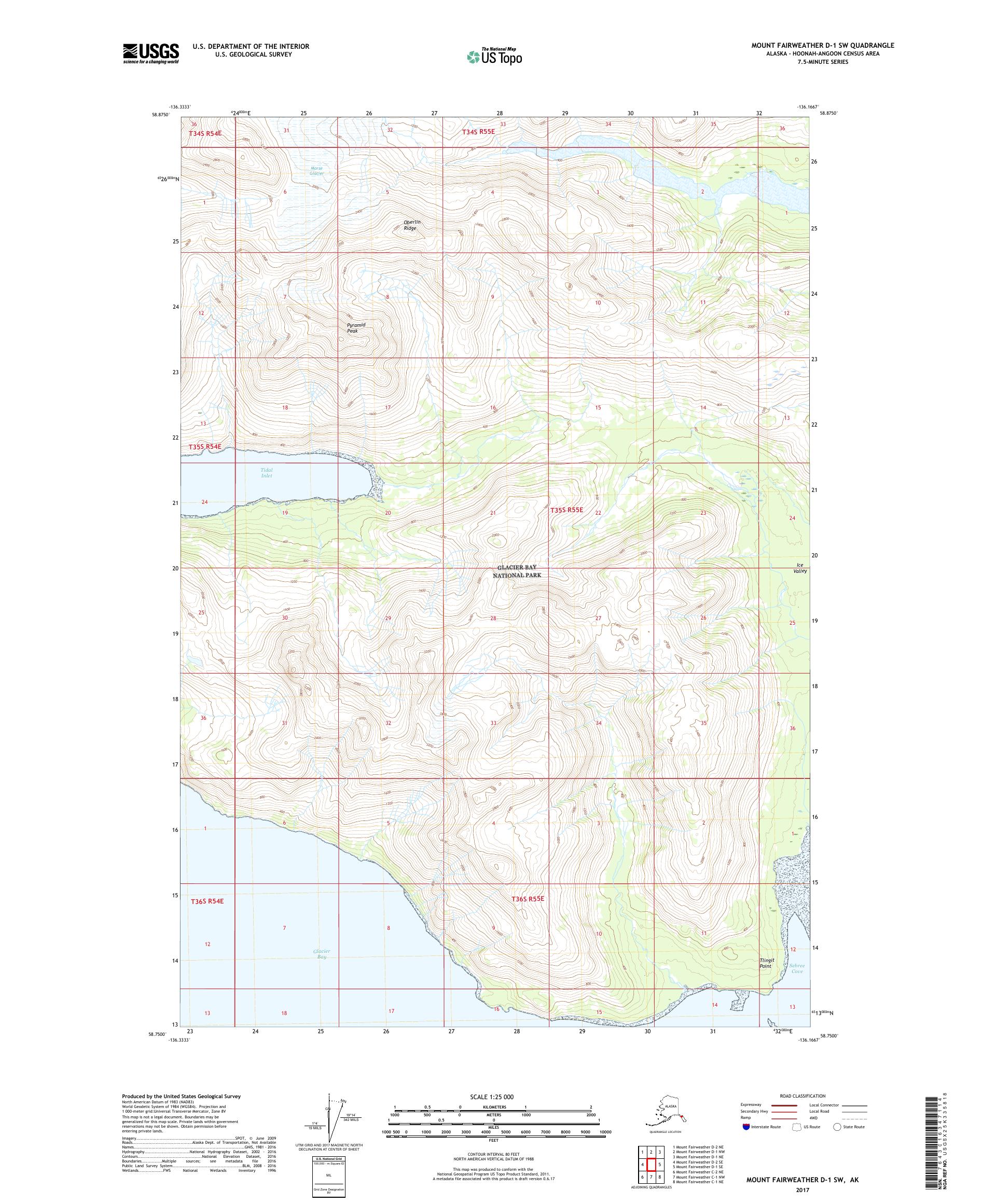 Mount Fairweather D-1 SW Alaska US Topo Map – MyTopo Map Store