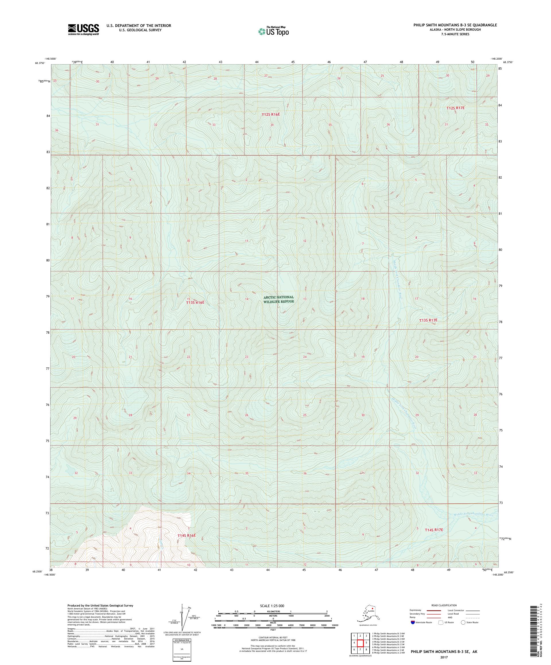 Philip Smith Mountains B-3 SE Alaska US Topo Map – MyTopo Map Store