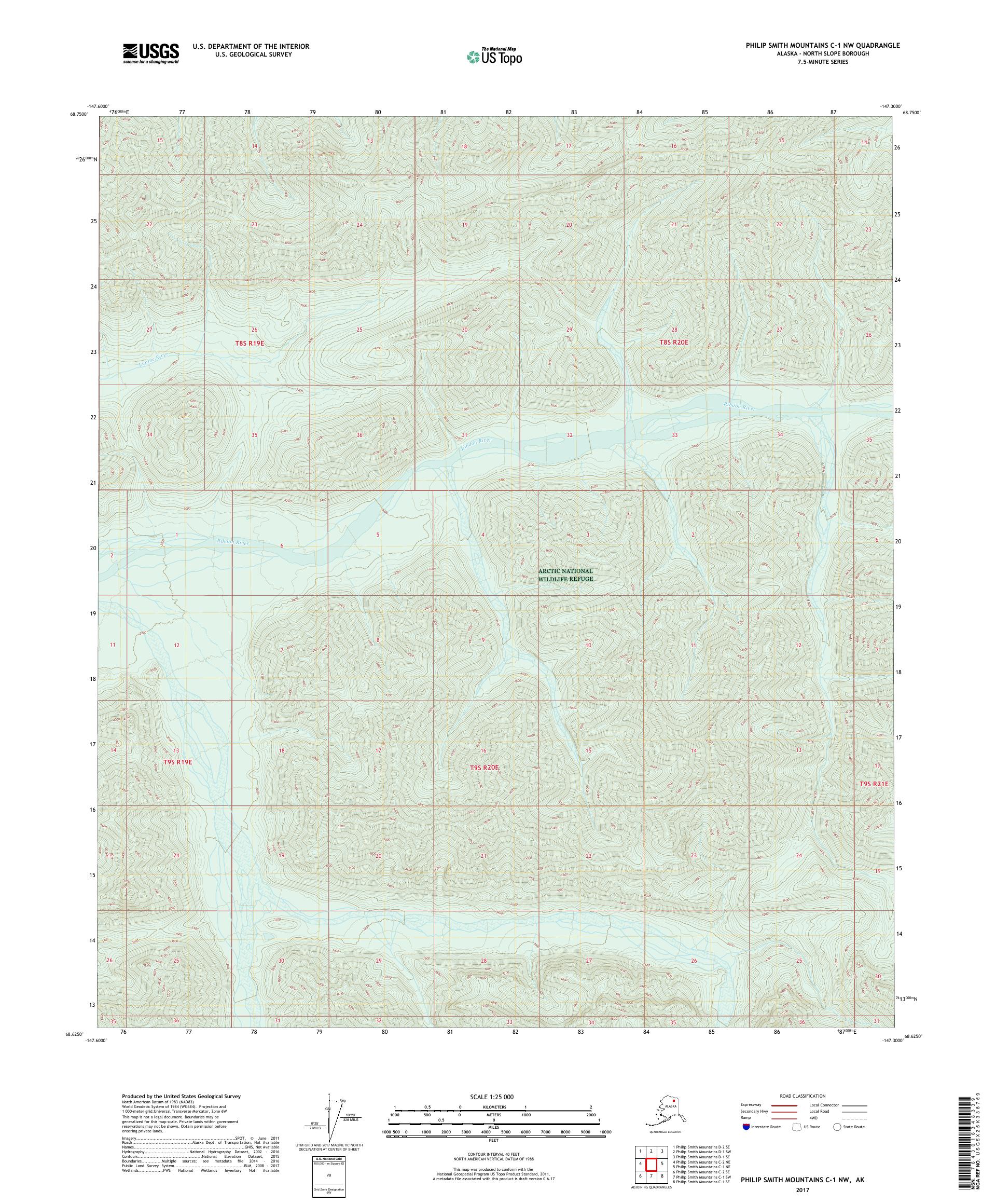 Philip Smith Mountains C-1 NW Alaska US Topo Map – MyTopo Map Store