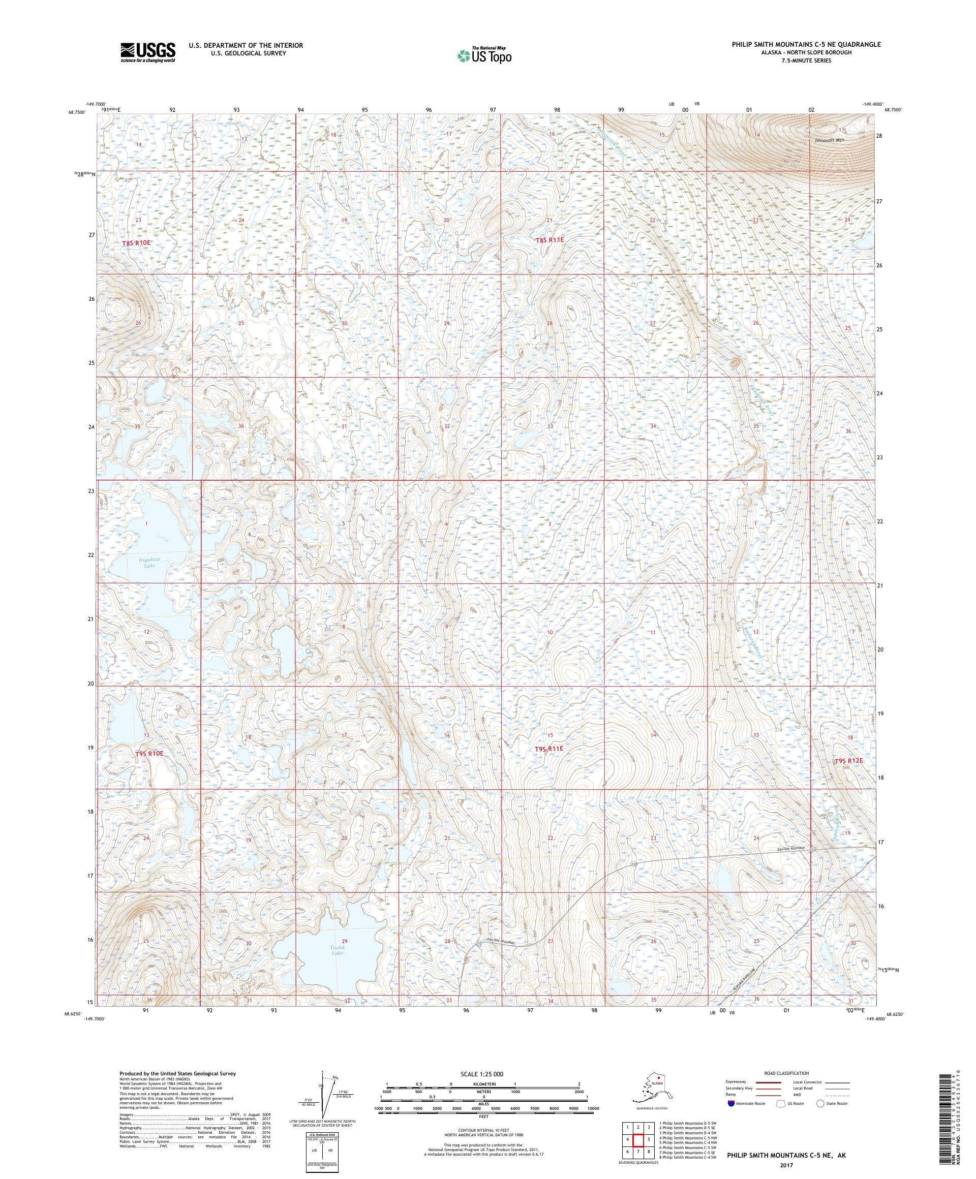 Philip Smith Mountains C-5 NE Alaska US Topo Map – MyTopo Map Store