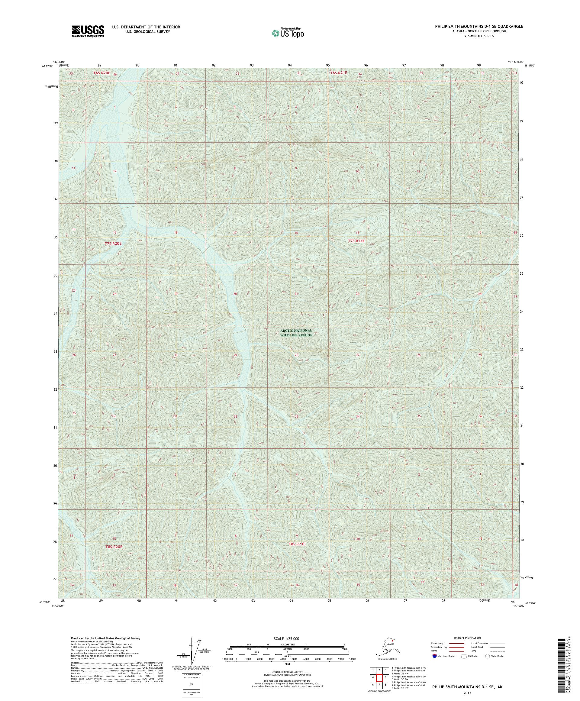 Philip Smith Mountains D-1 SE Alaska US Topo Map – MyTopo Map Store