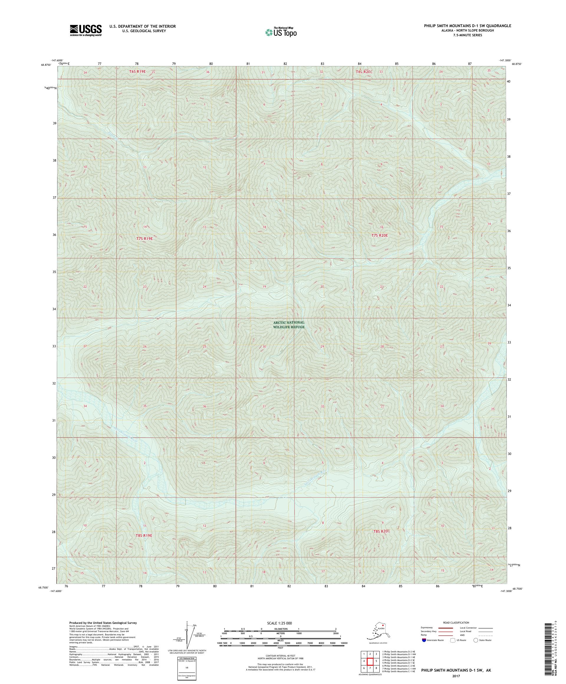 Philip Smith Mountains D-1 SW Alaska US Topo Map – MyTopo Map Store