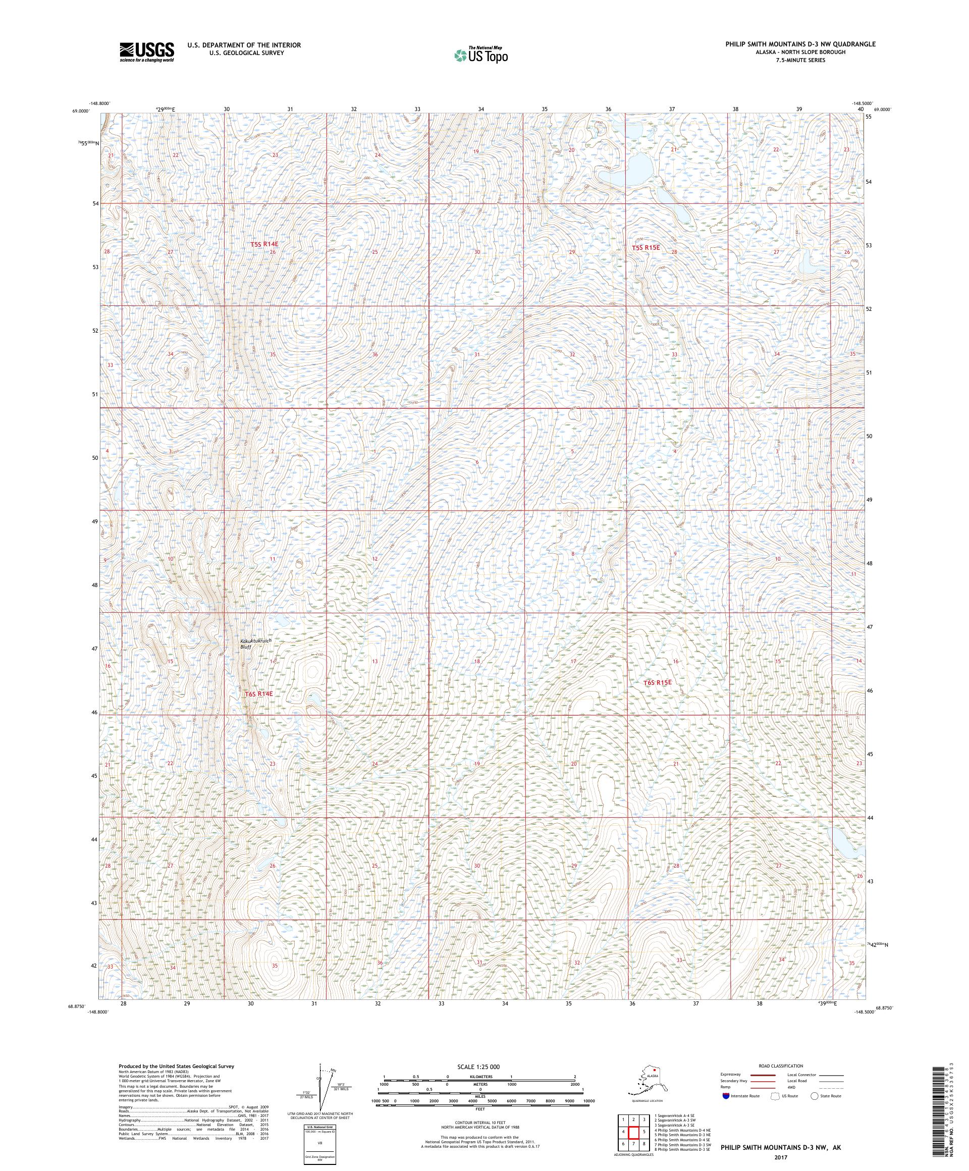Philip Smith Mountains D-3 NW Alaska US Topo Map – MyTopo Map Store