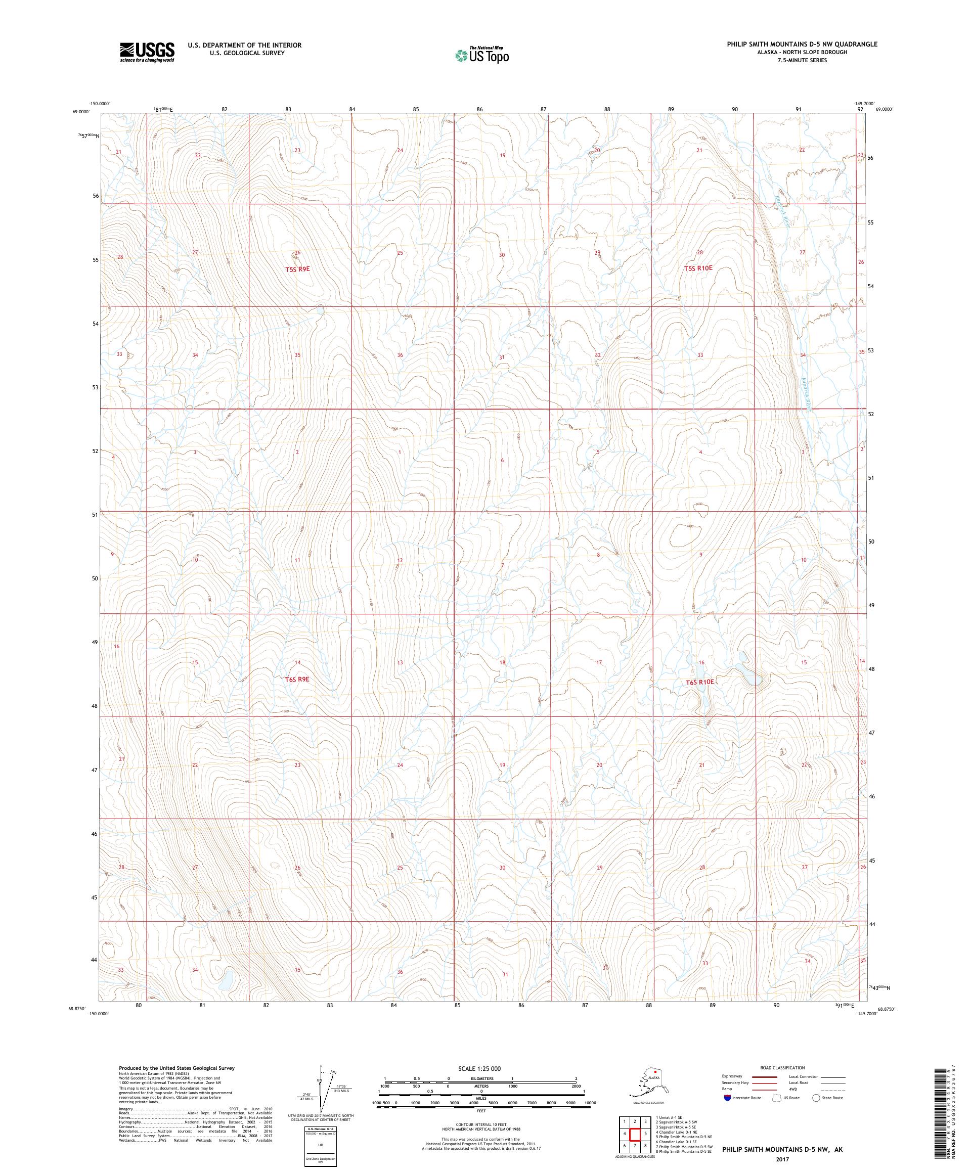 Philip Smith Mountains D-5 NW Alaska US Topo Map – MyTopo Map Store