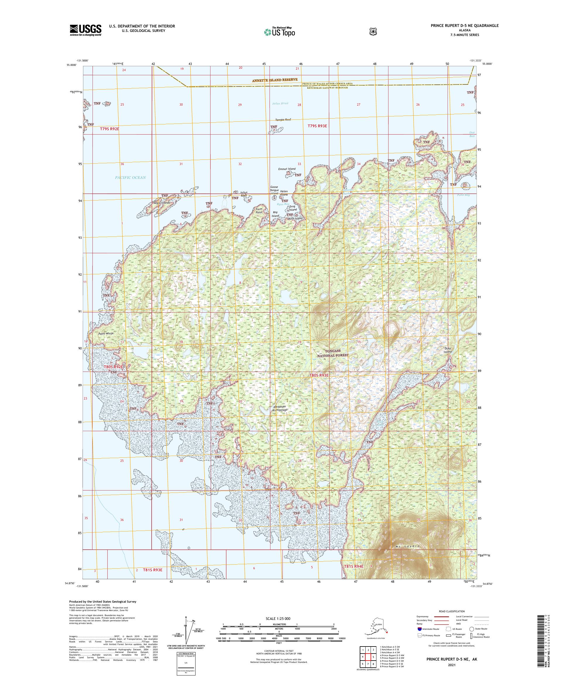 Prince Rupert D-5 NE Alaska US Topo Map – MyTopo Map Store