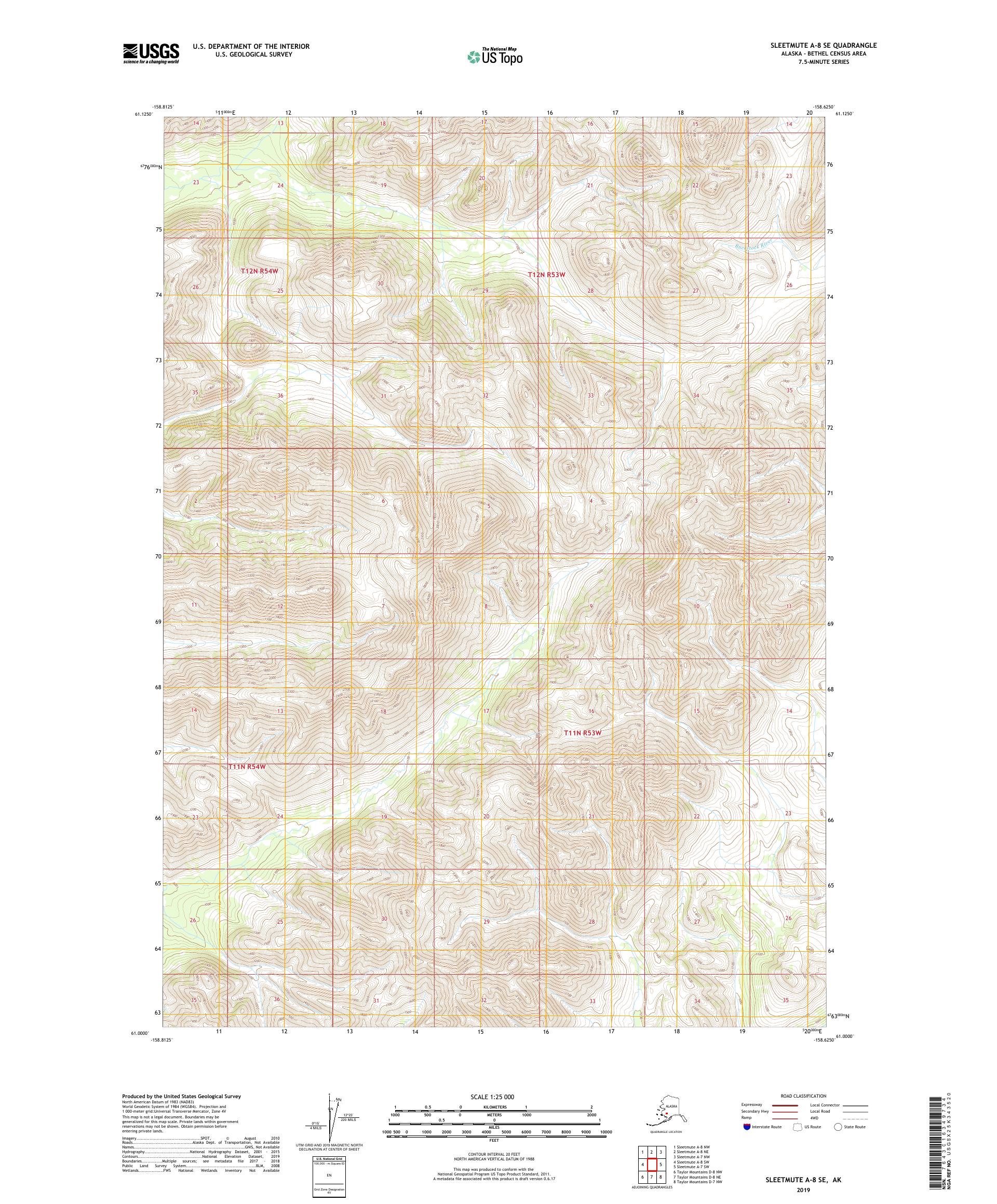 Sleetmute A-8 SE Alaska US Topo Map – MyTopo Map Store