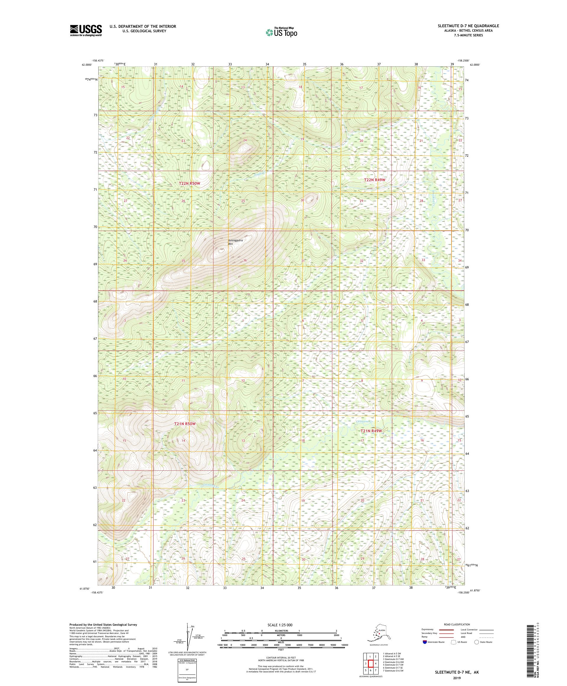 Sleetmute D-7 NE Alaska US Topo Map – MyTopo Map Store