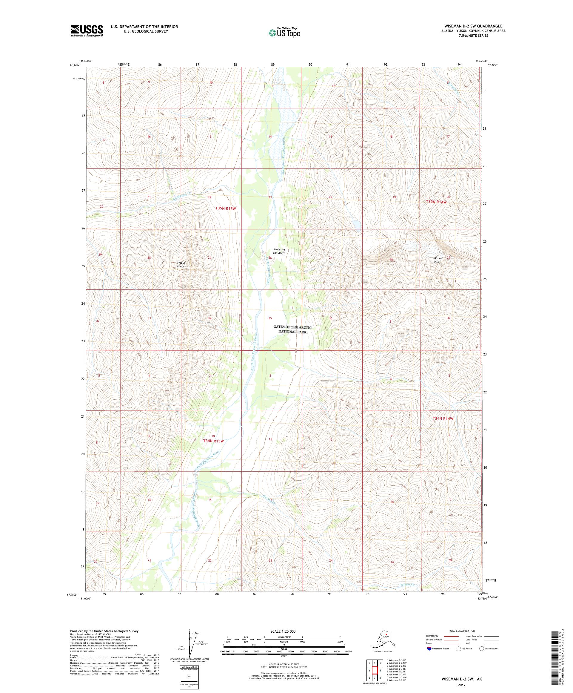 Wiseman D-2 SW Alaska US Topo Map – MyTopo Map Store