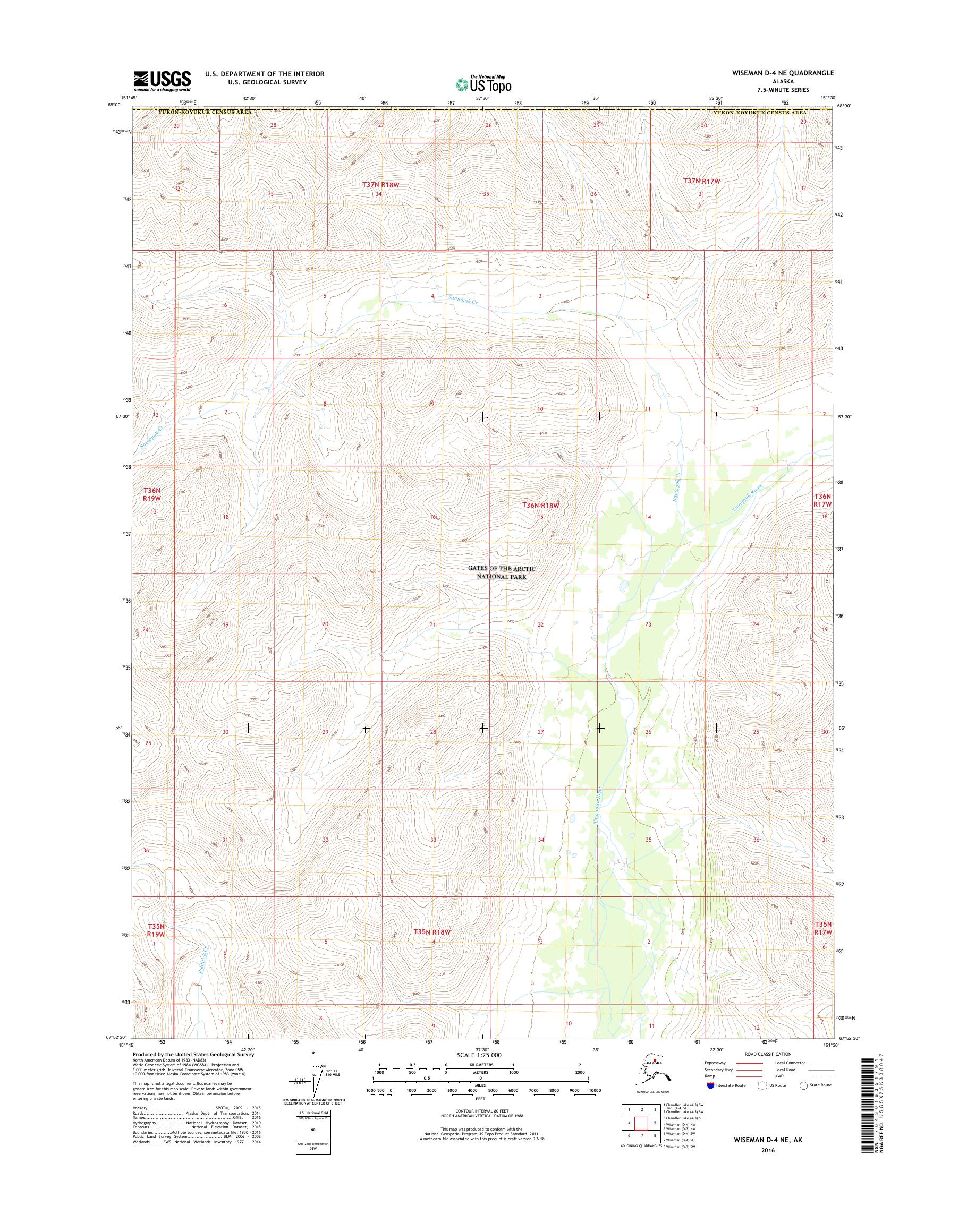 Wiseman D-4 NE Alaska US Topo Map – MyTopo Map Store
