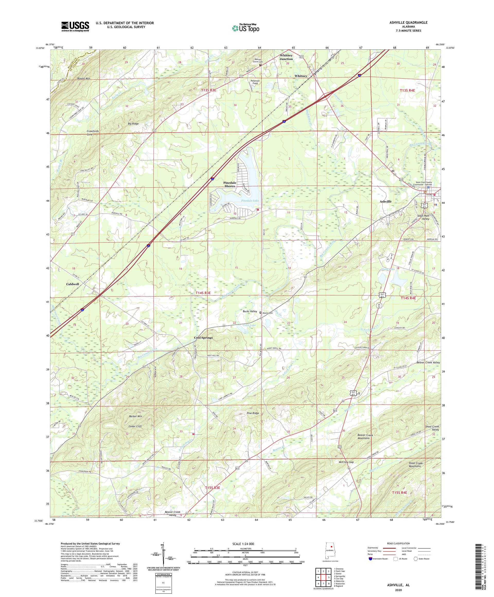Ashville Alabama US Topo Map – MyTopo Map Store