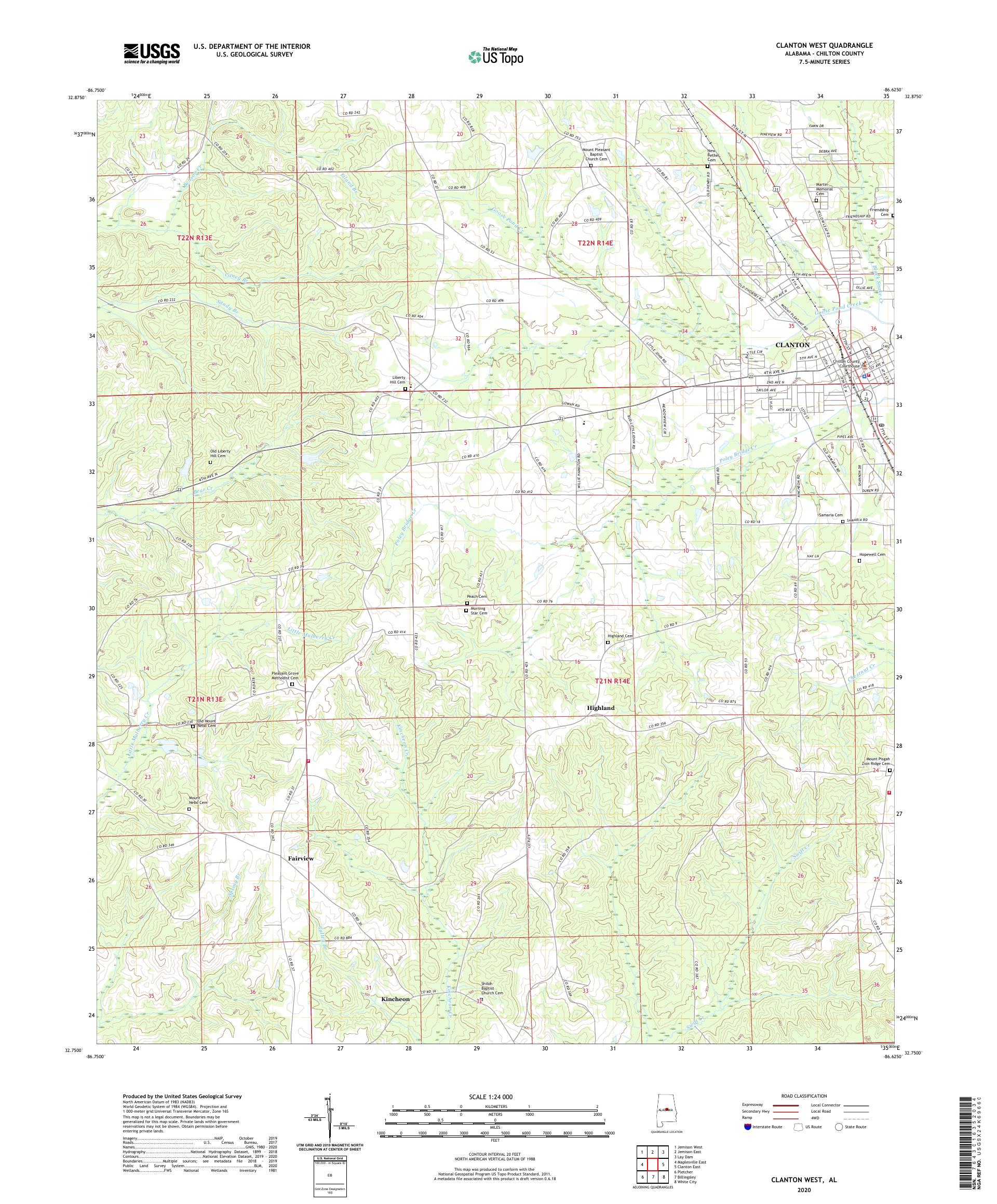Clanton West Alabama US Topo Map – MyTopo Map Store