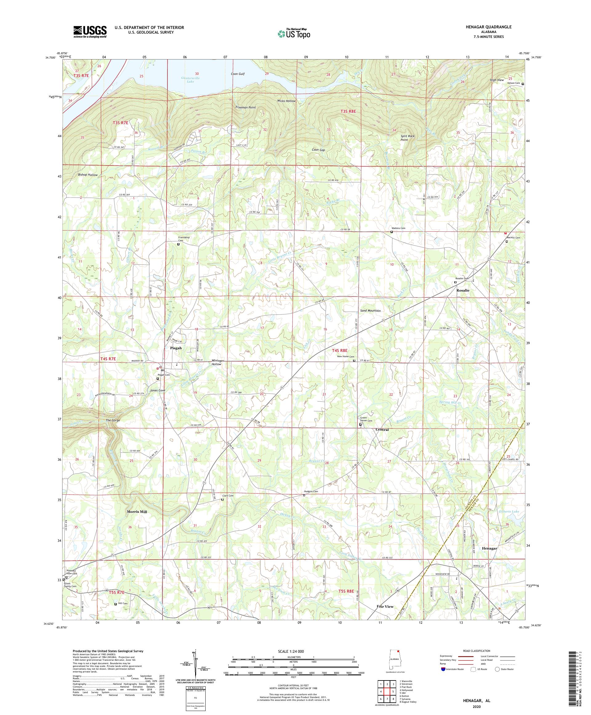 Henagar Alabama US Topo Map – MyTopo Map Store