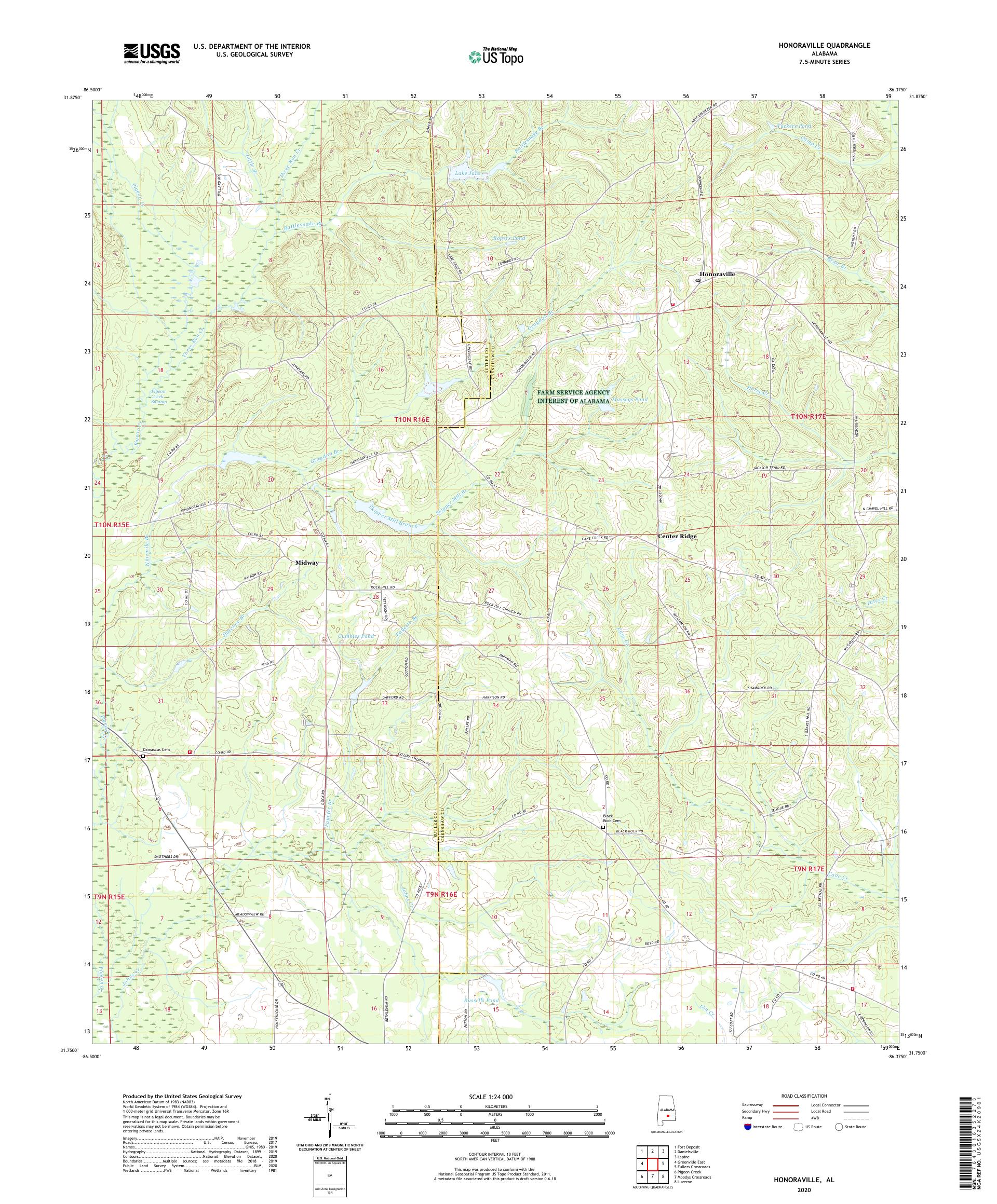 Honoraville Alabama US Topo Map – MyTopo Map Store