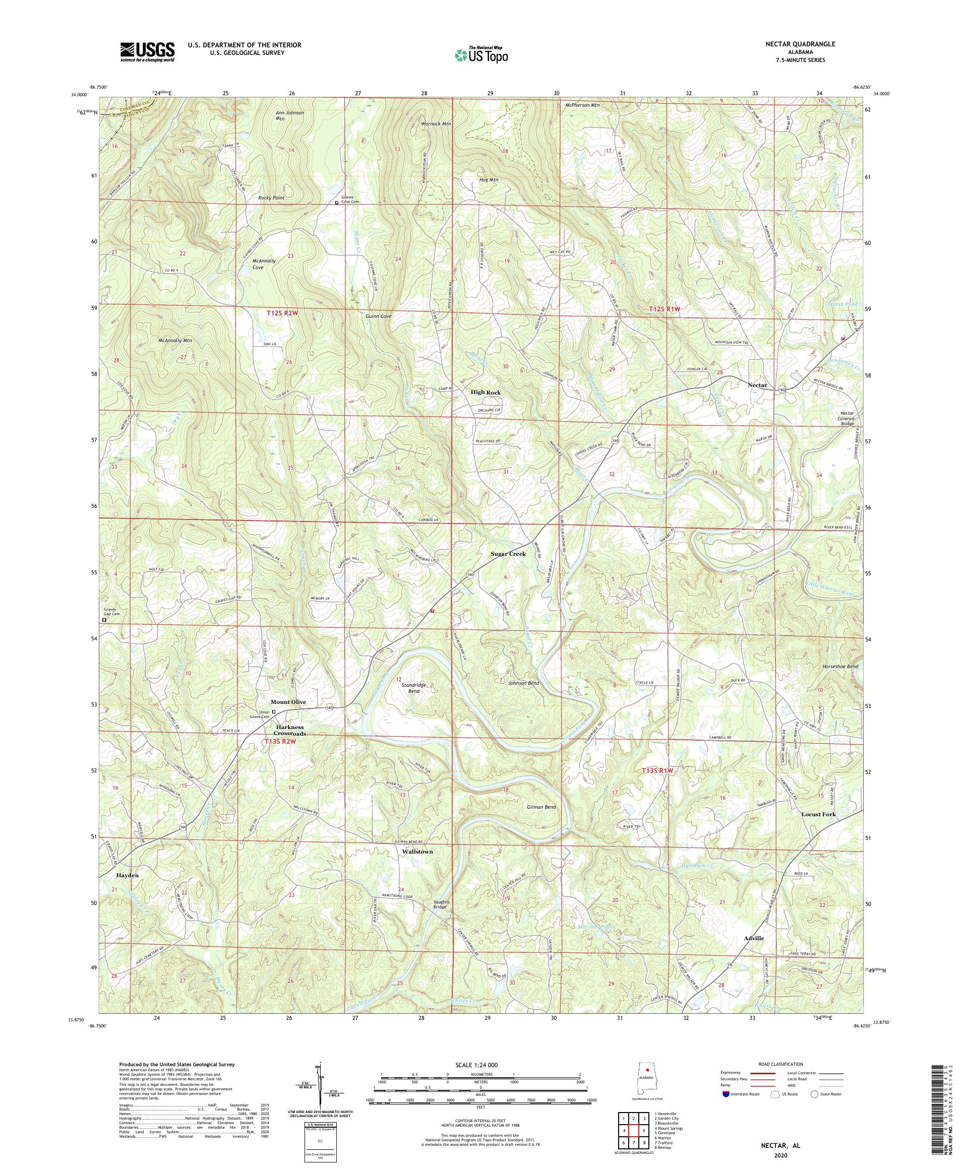 Nectar Alabama US Topo Map – MyTopo Map Store