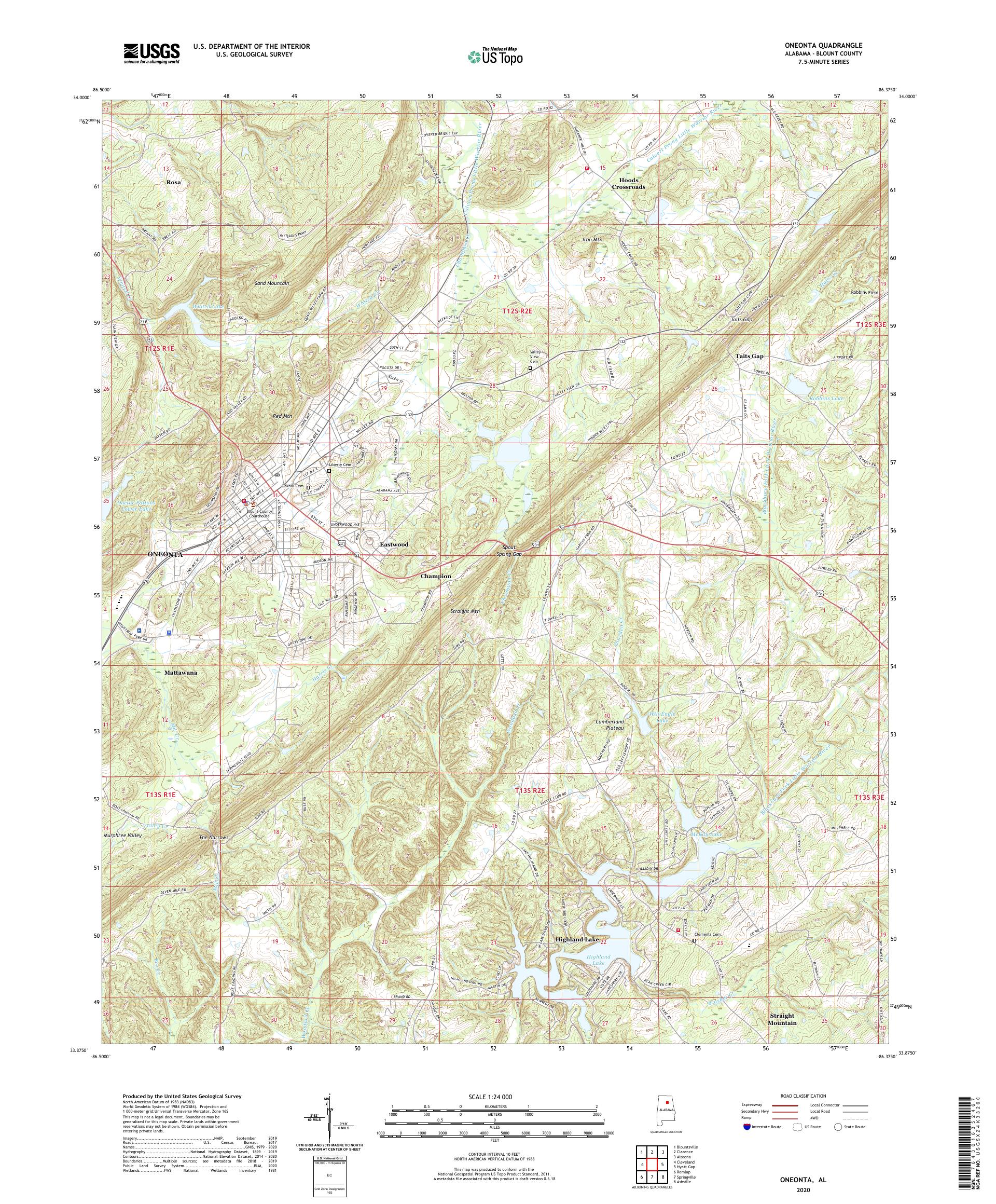 Oneonta Alabama US Topo Map – MyTopo Map Store