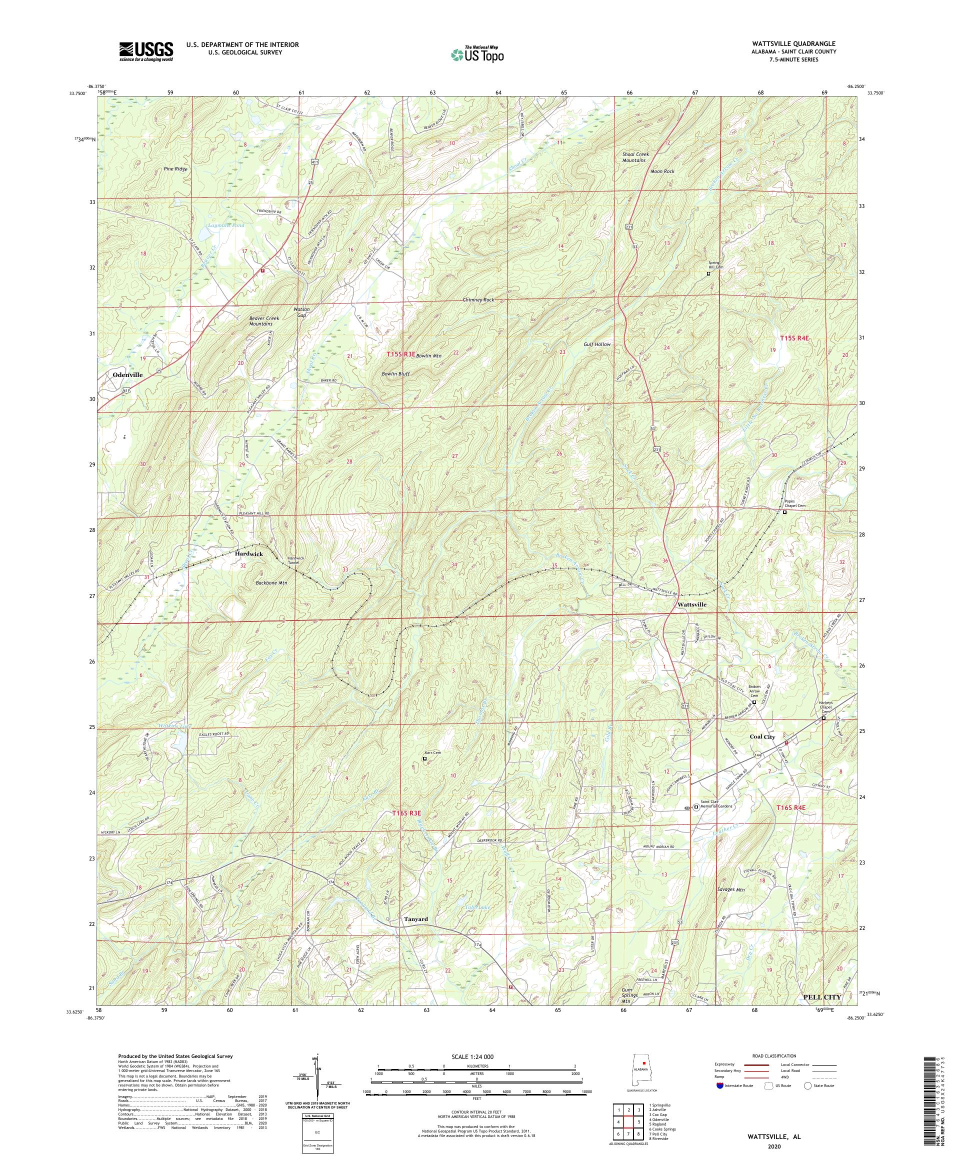 Wattsville Alabama US Topo Map – MyTopo Map Store