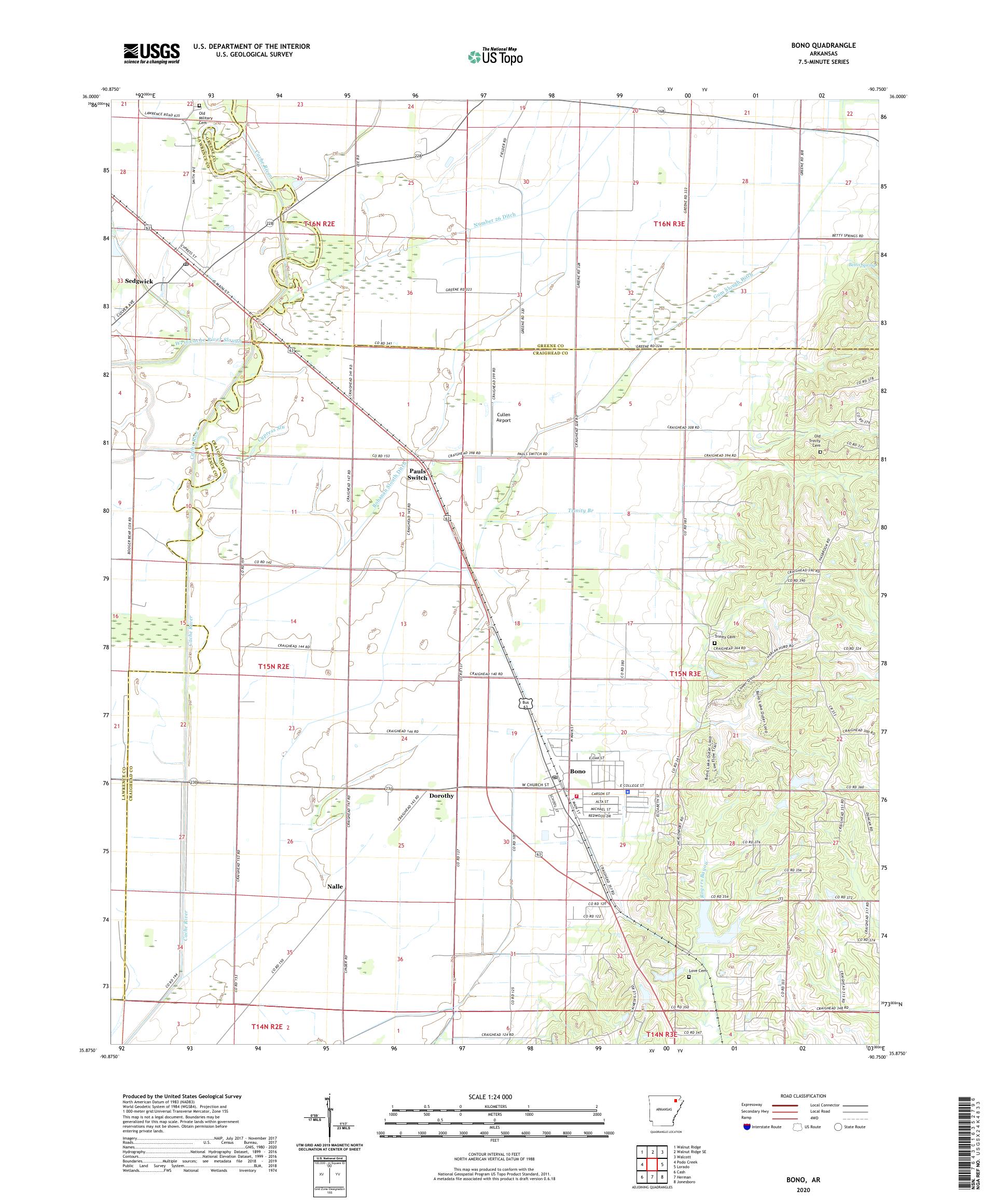 Bono Arkansas US Topo Map – MyTopo Map Store